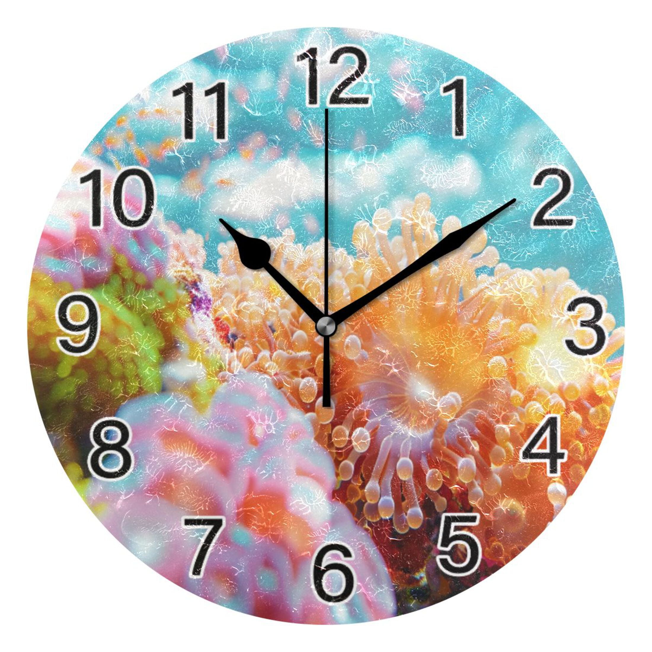 Ryvnso Seaside Underwater Wall Clock Non Ticking Silent Kitchen Clock ...