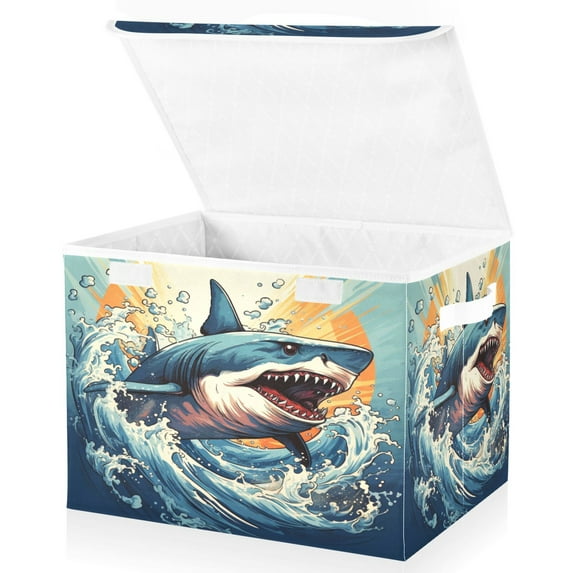 Ryvnso Shark in Ocean Large Lidded Foldable Storage Baskets Cubes Boxes ...