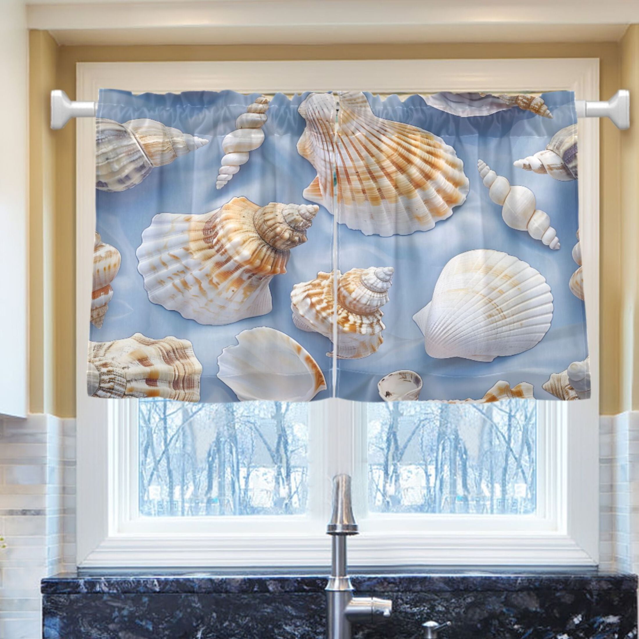 Ryvnso Shell Conch Half Curtains Sets Tier 2 Panels Short Curtain Rod ...