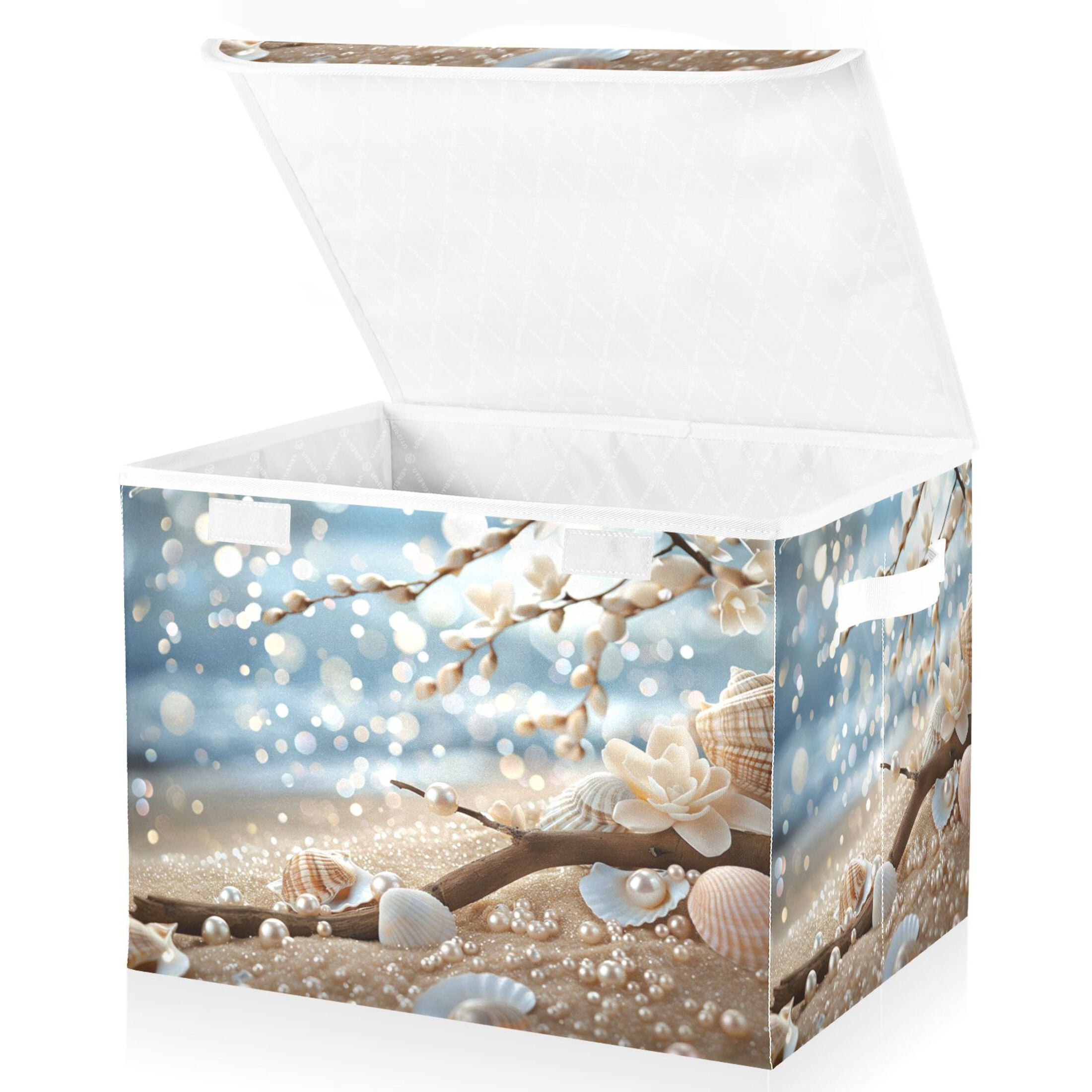 Ryvnso Shells Pearls on Beach Large Lidded Foldable Storage Baskets ...
