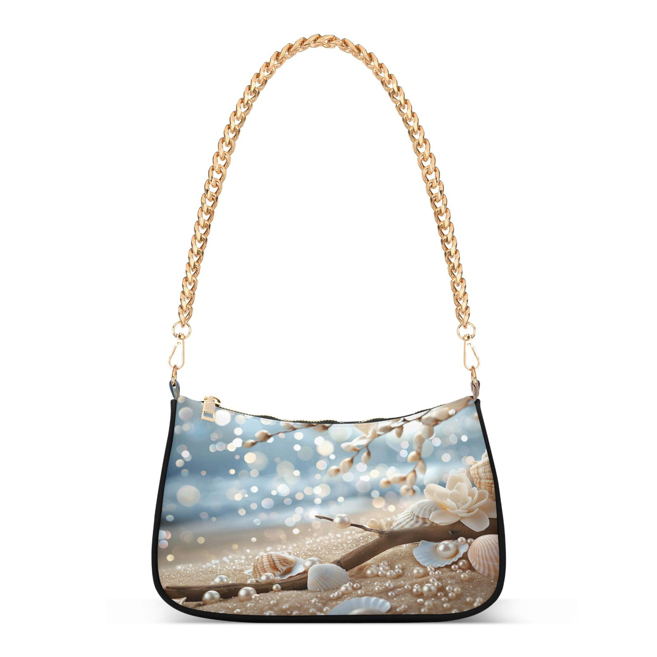Ryvnso Shells Pearls on Beach Womens Chain Shoulder Bag Tote Handbags ...