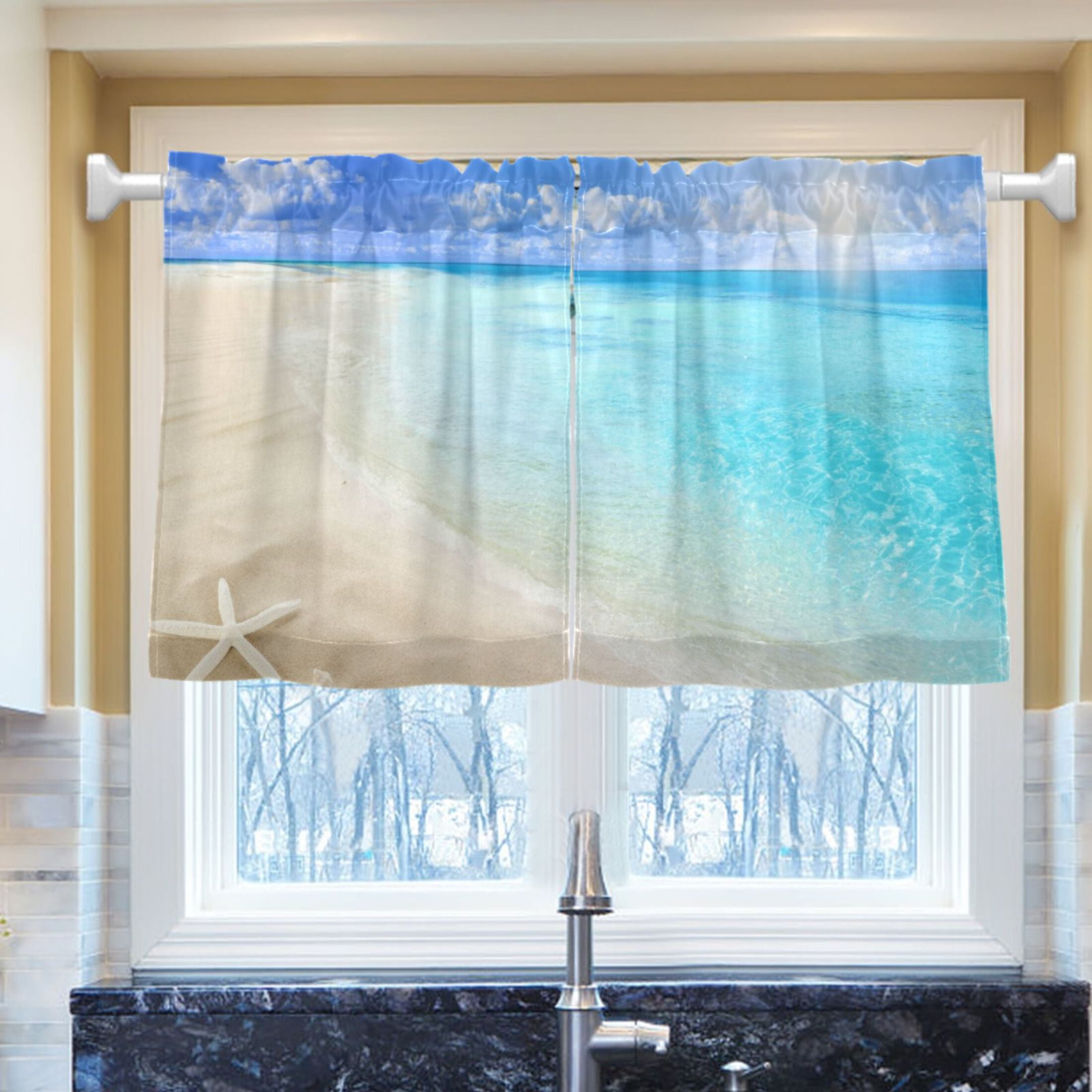 Ryvnso Shells on Beach Half Curtains Sets Tier 2 Panels Short Curtain ...
