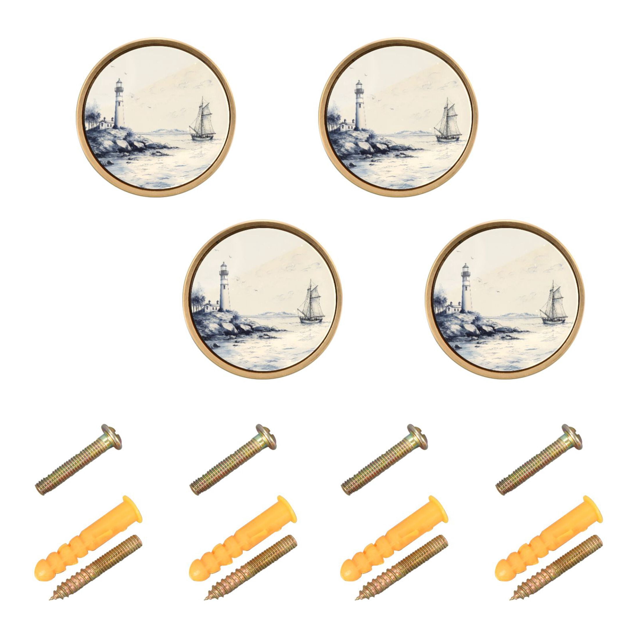 Ryvnso Ship in Sea Landscape Cabinet Knobs Kitchen Door Round Pulls ...