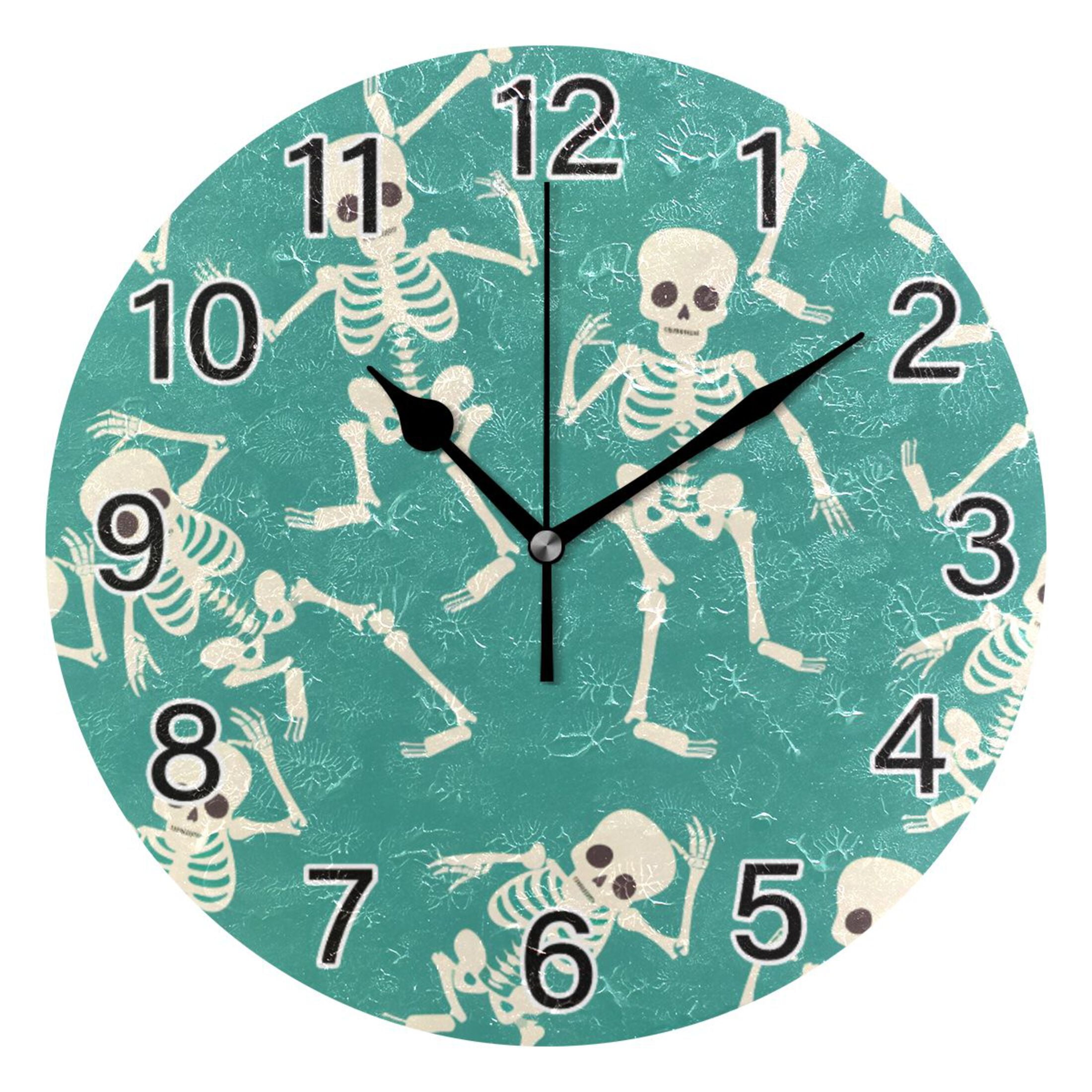 Ryvnso Skeleton Dancing Skull Wall Clock Non Ticking Silent Kitchen ...