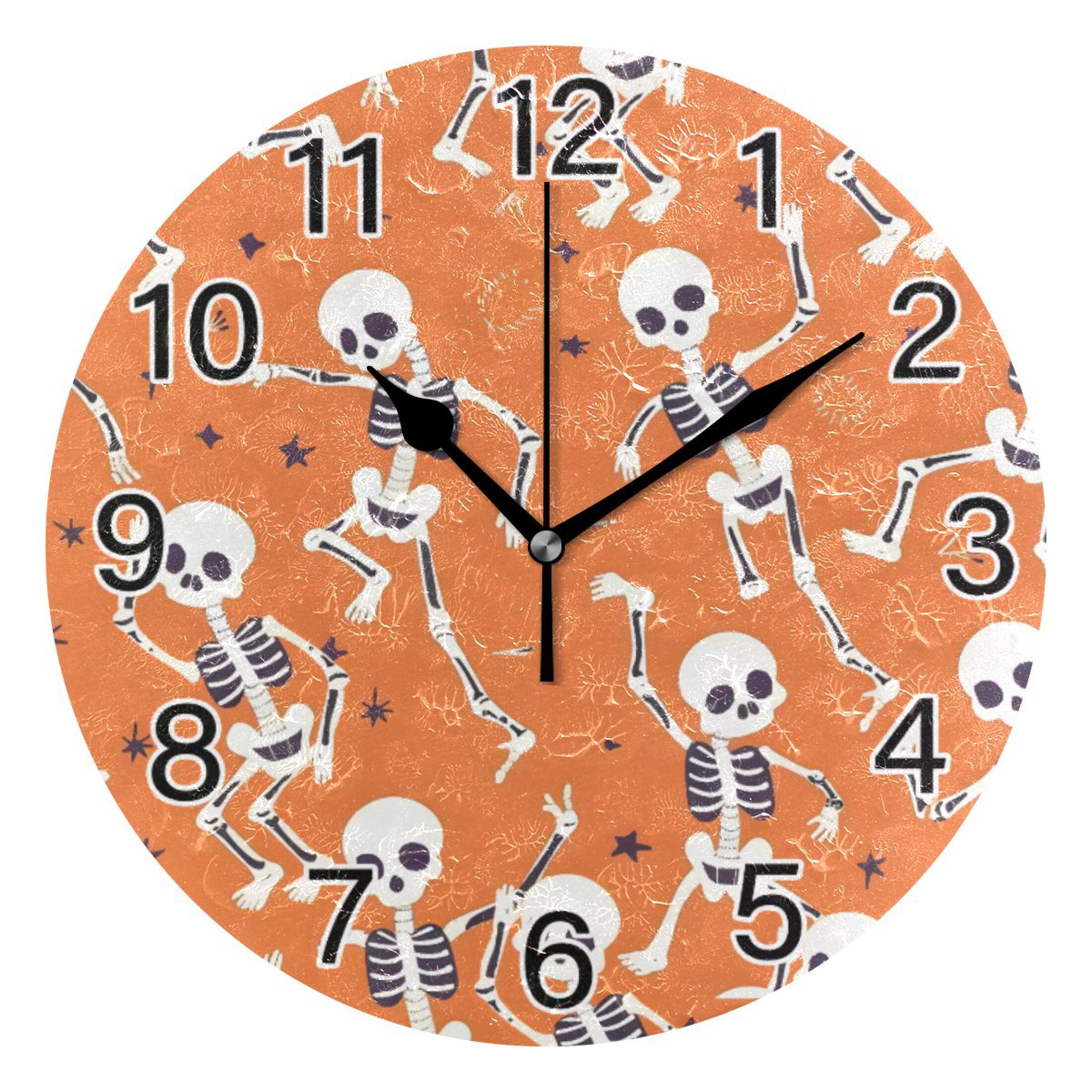 Ryvnso Skeleton Skull Dancing Wall Clock Non Ticking Silent Kitchen ...