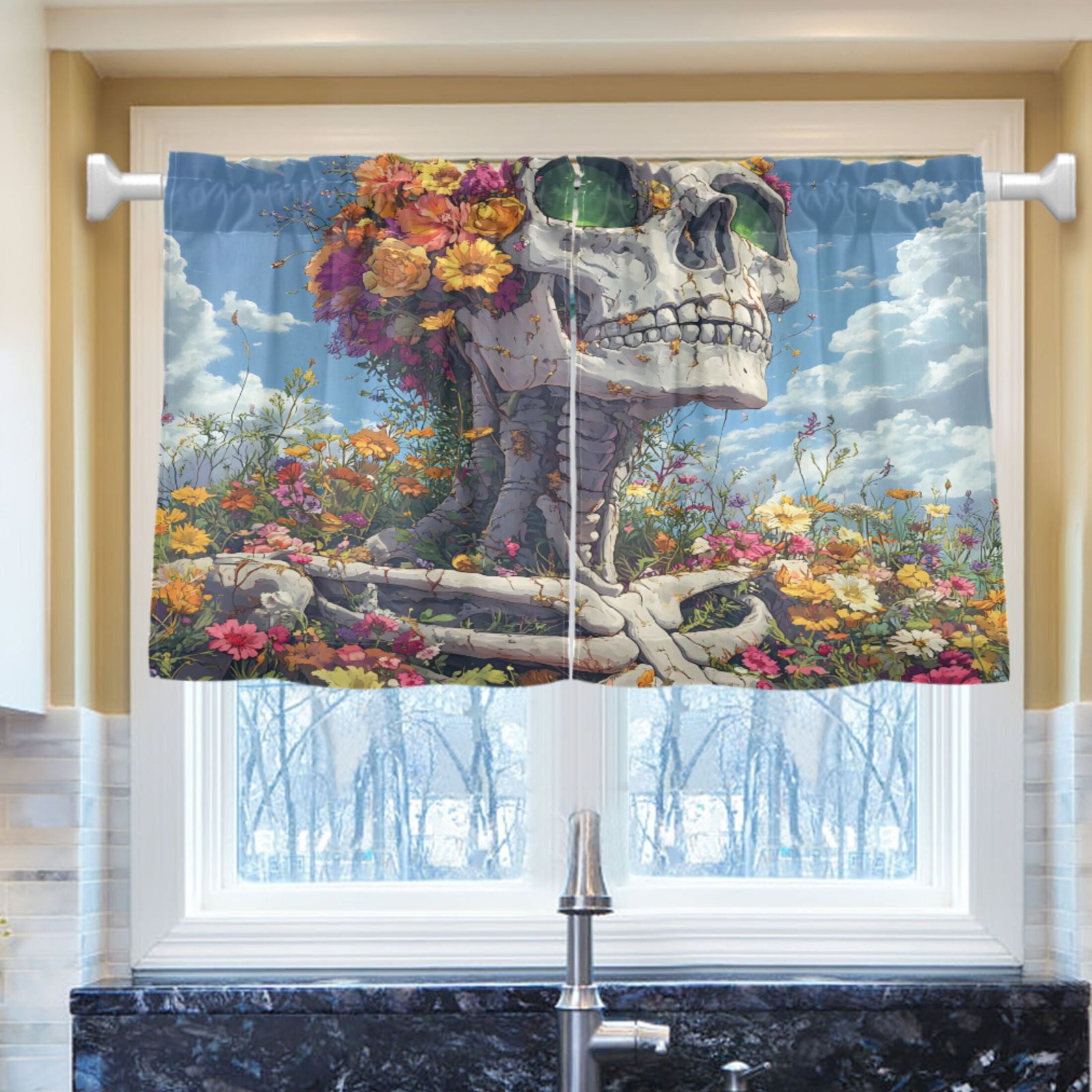 Ryvnso Skeleton View Half Curtains Sets Tier 2 Panels Short Curtain Rod ...