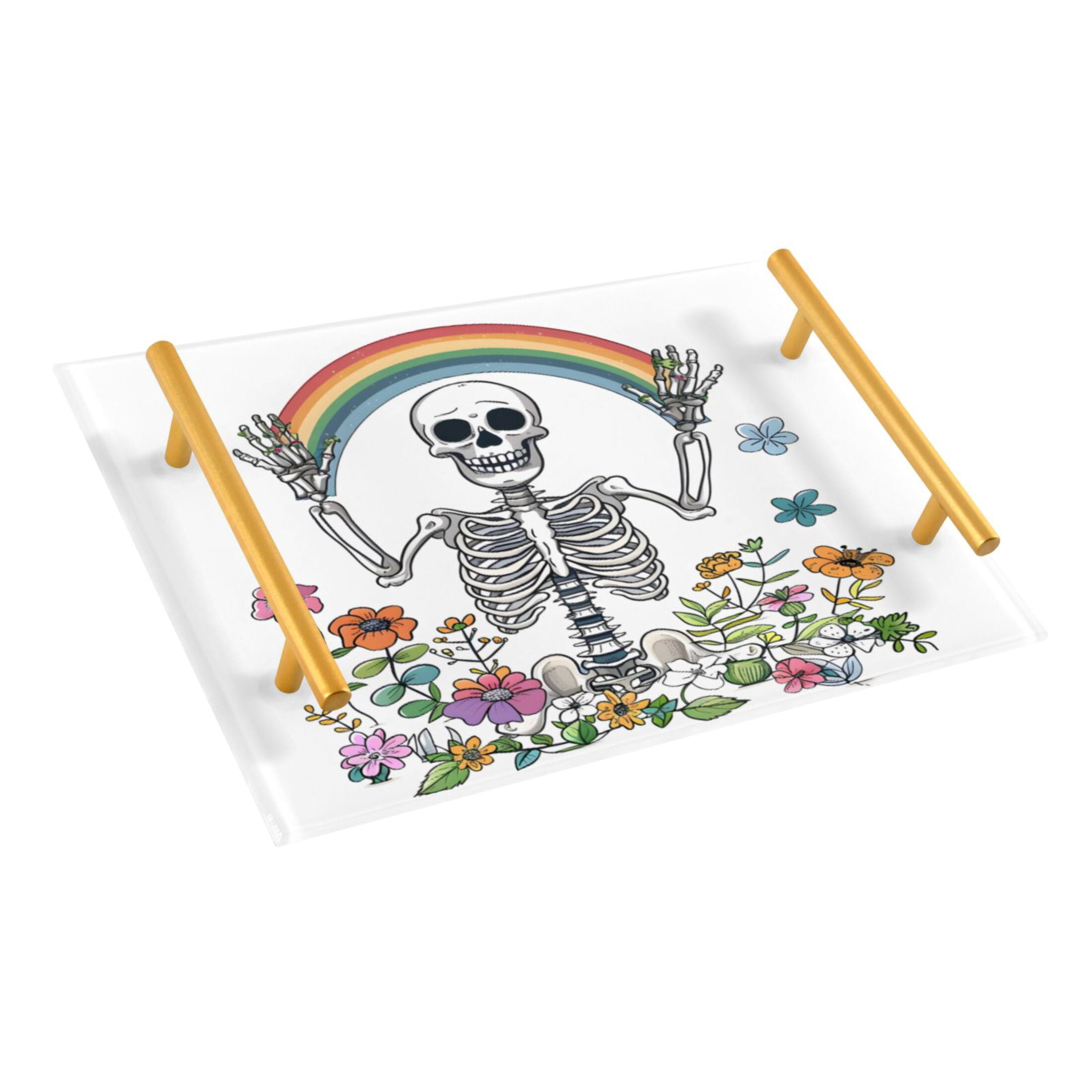 Ryvnso Skull Floral Rainbow Bathroom Tray Vanity Countertop Trays ...