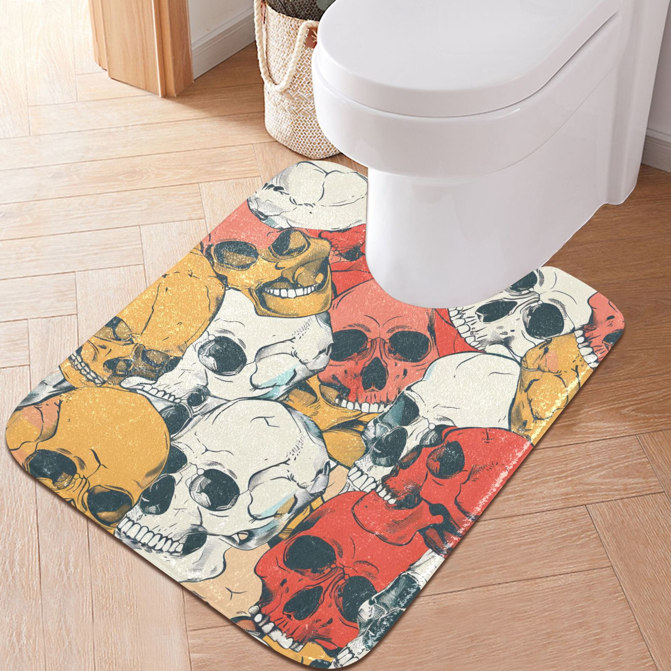 Ryvnso Skull Head Hand Drawn Bathroom Shaggy Rugs Toilet U Shape Mat ...
