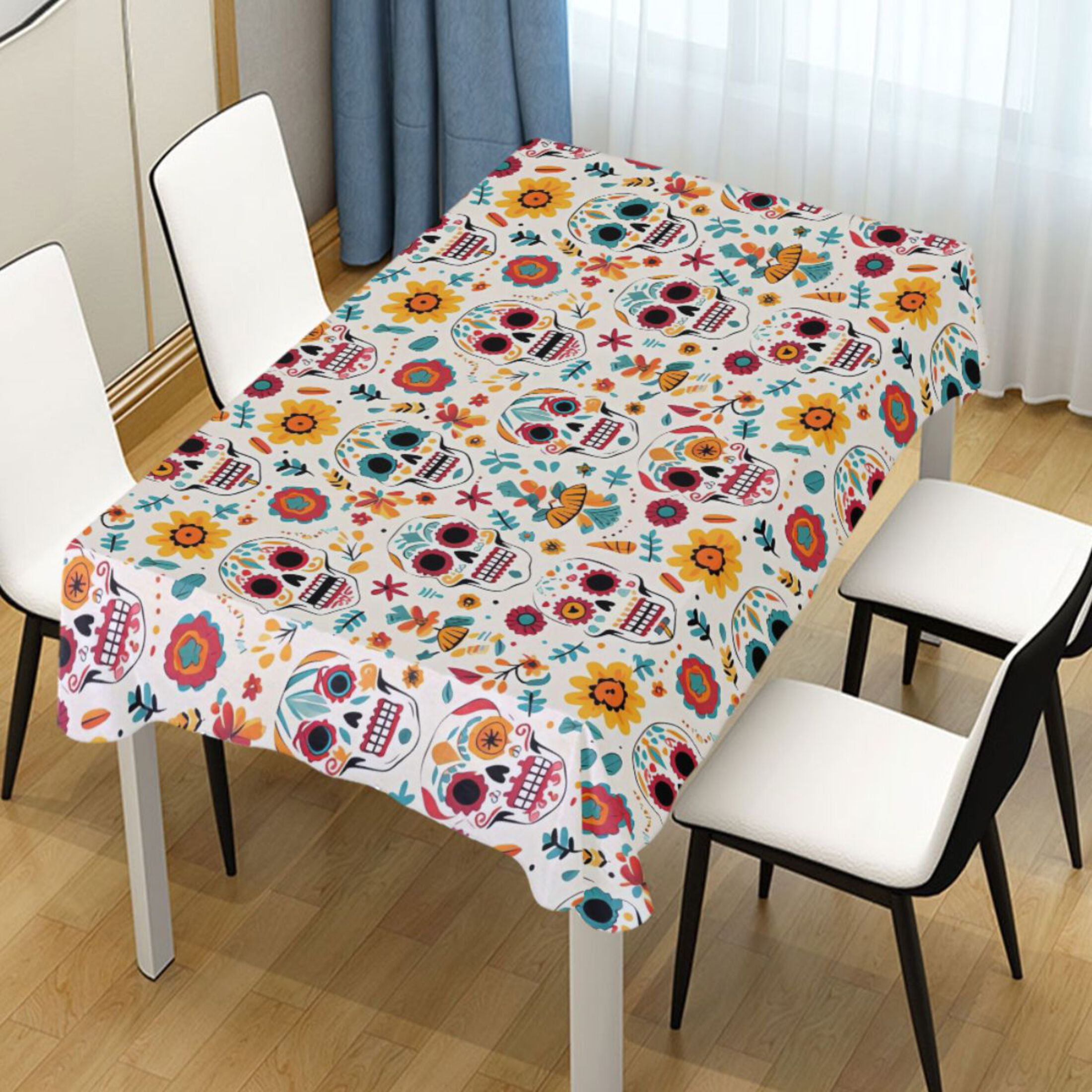 Ryvnso Skull Sunflowers Skeleton Rectangle Table Cloth Tablecover ...