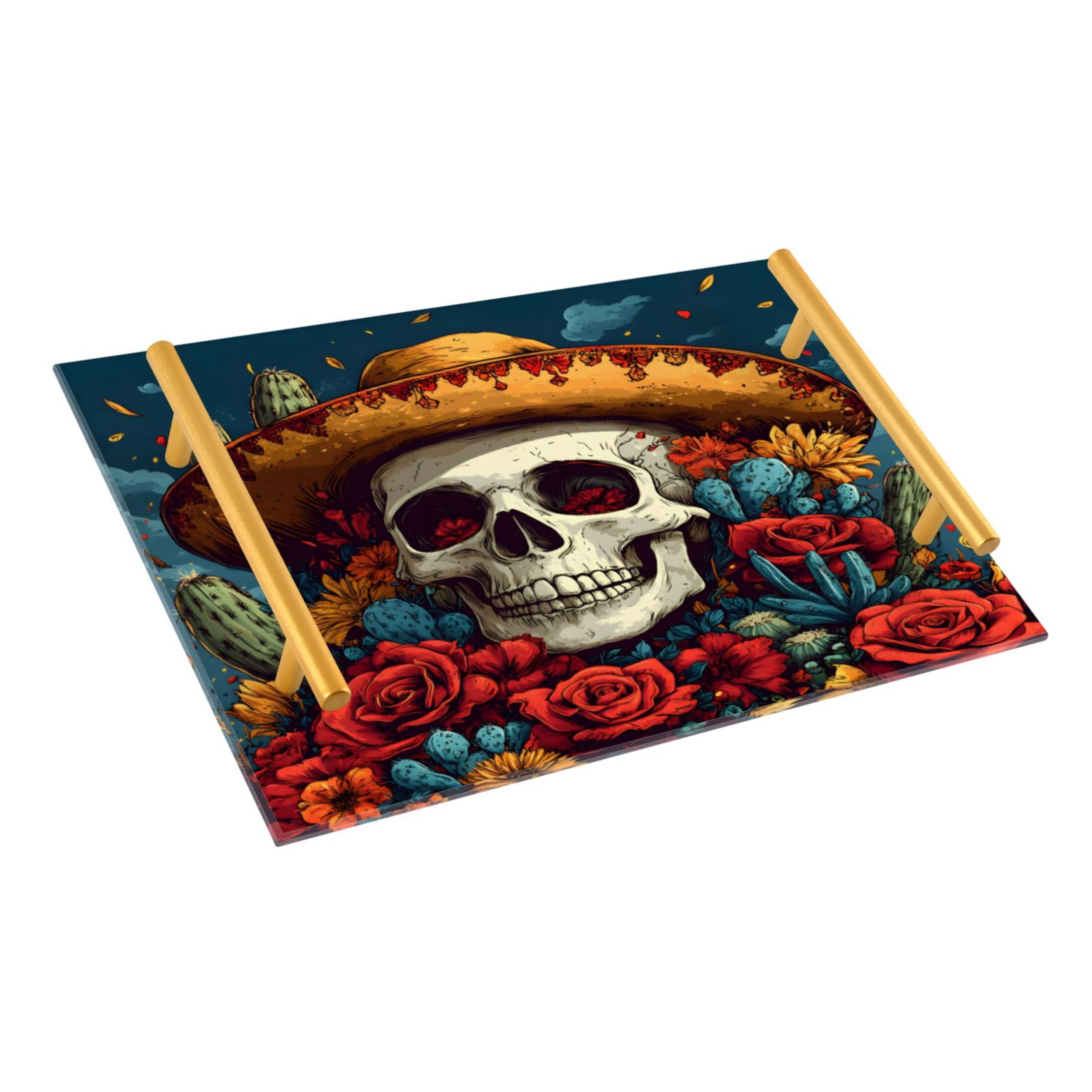 Ryvnso Skull in Cactus Flower Bathroom Tray Vanity Countertop Trays ...