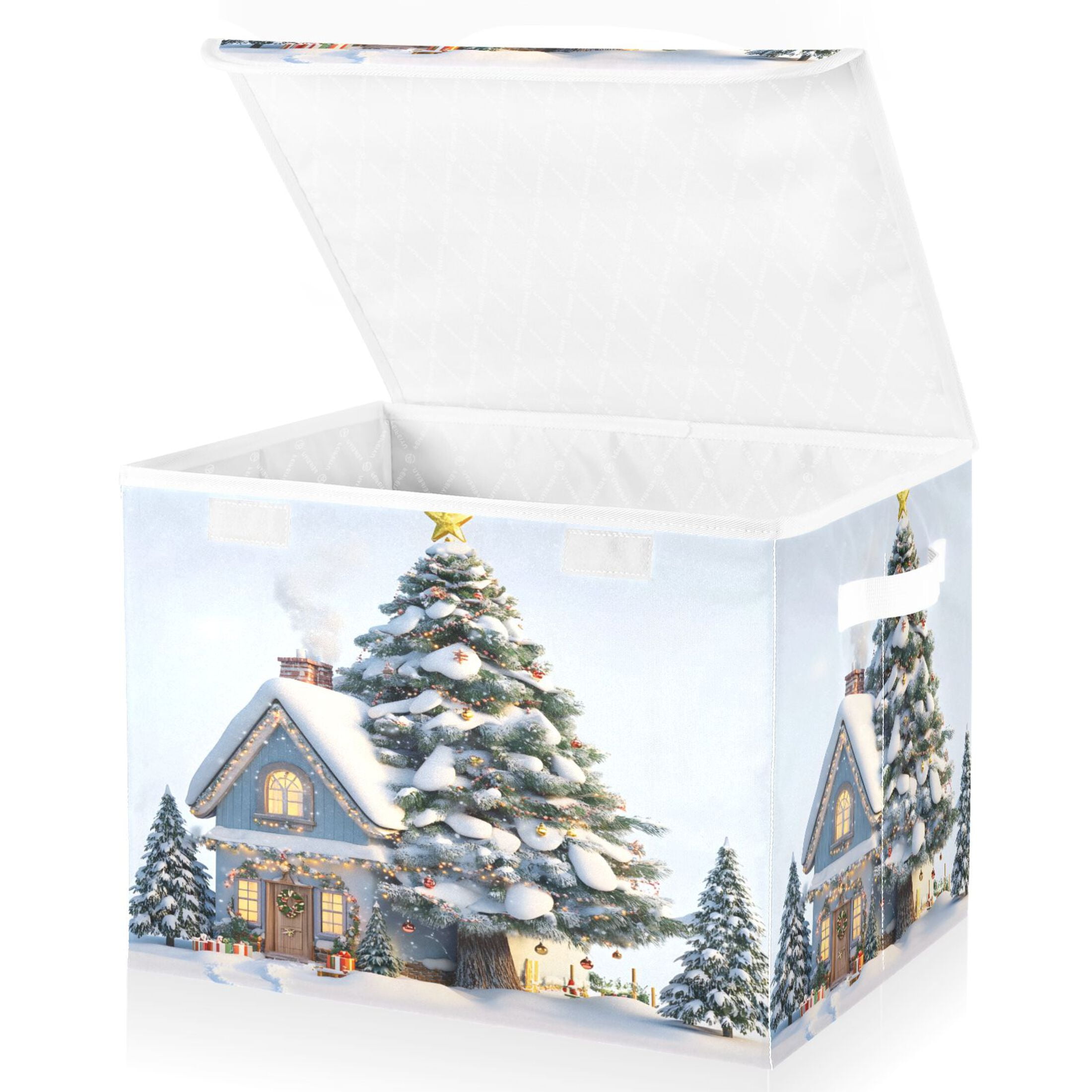 Ryvnso Snow Christmas Tree Large Lidded Foldable Storage Baskets Cubes ...