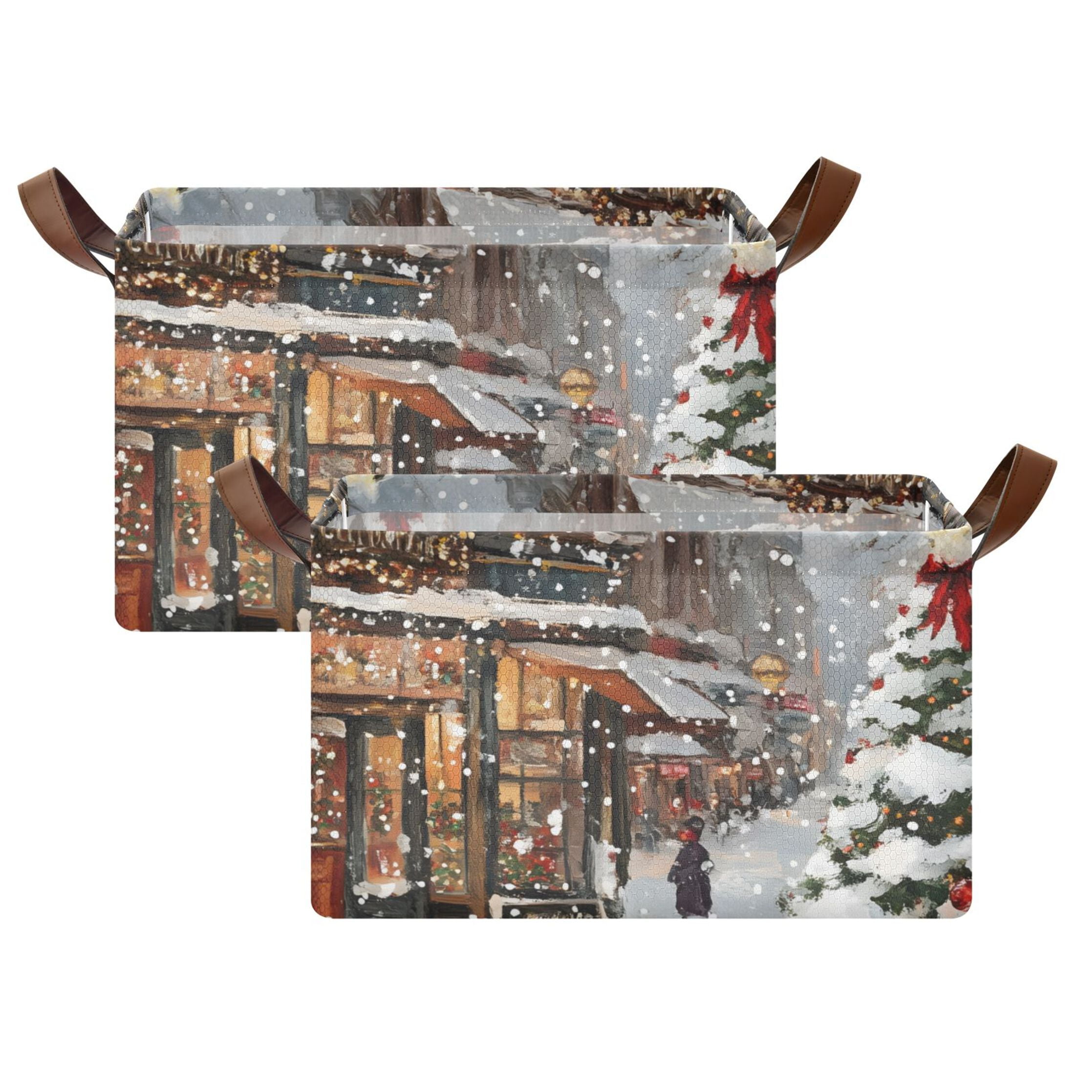 Ryvnso Snow on Christmas Tree Storage Bins Large Basket Foldable Cube ...