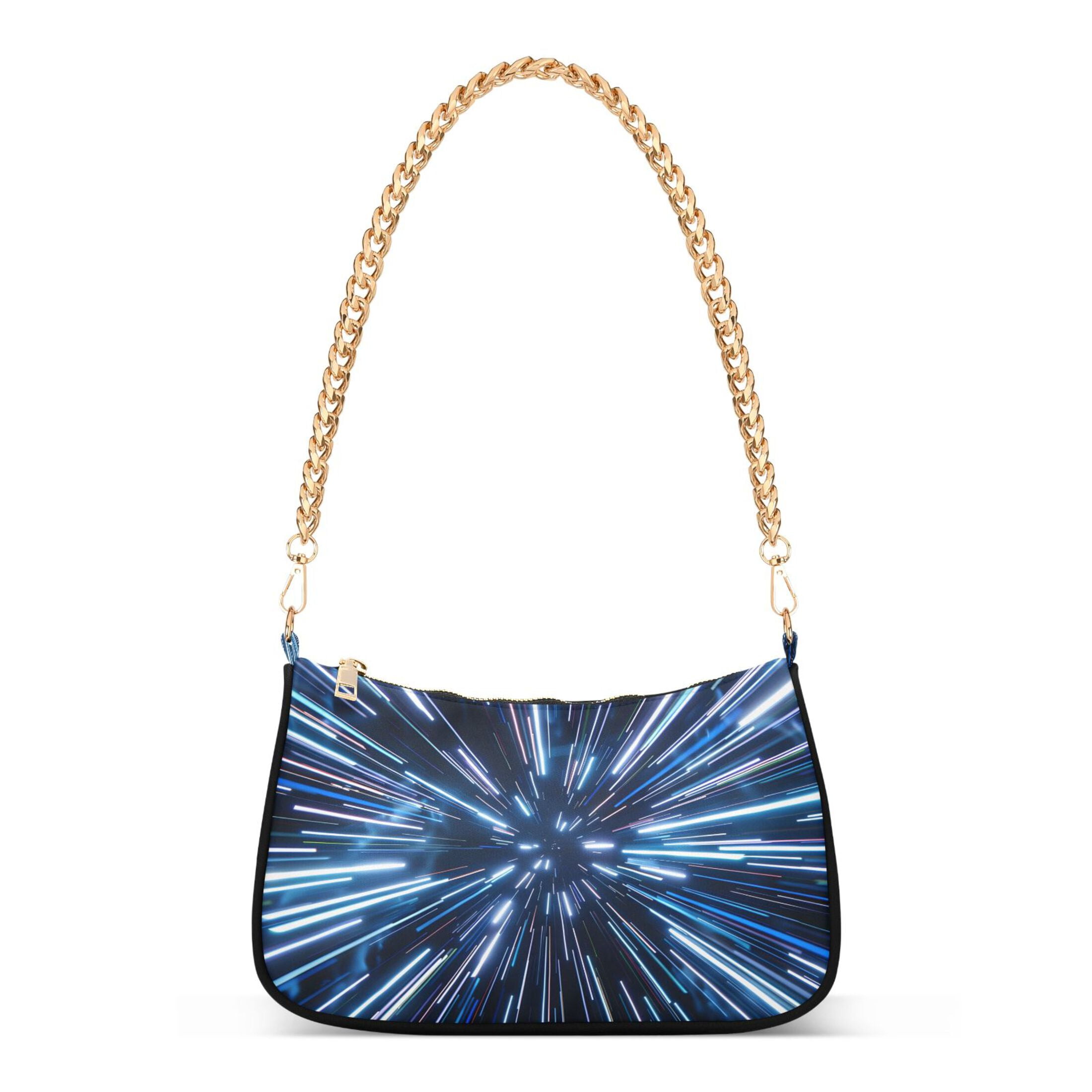 Ryvnso Space Light Blue Neon Stripes Womens Chain Shoulder Bag Tote ...