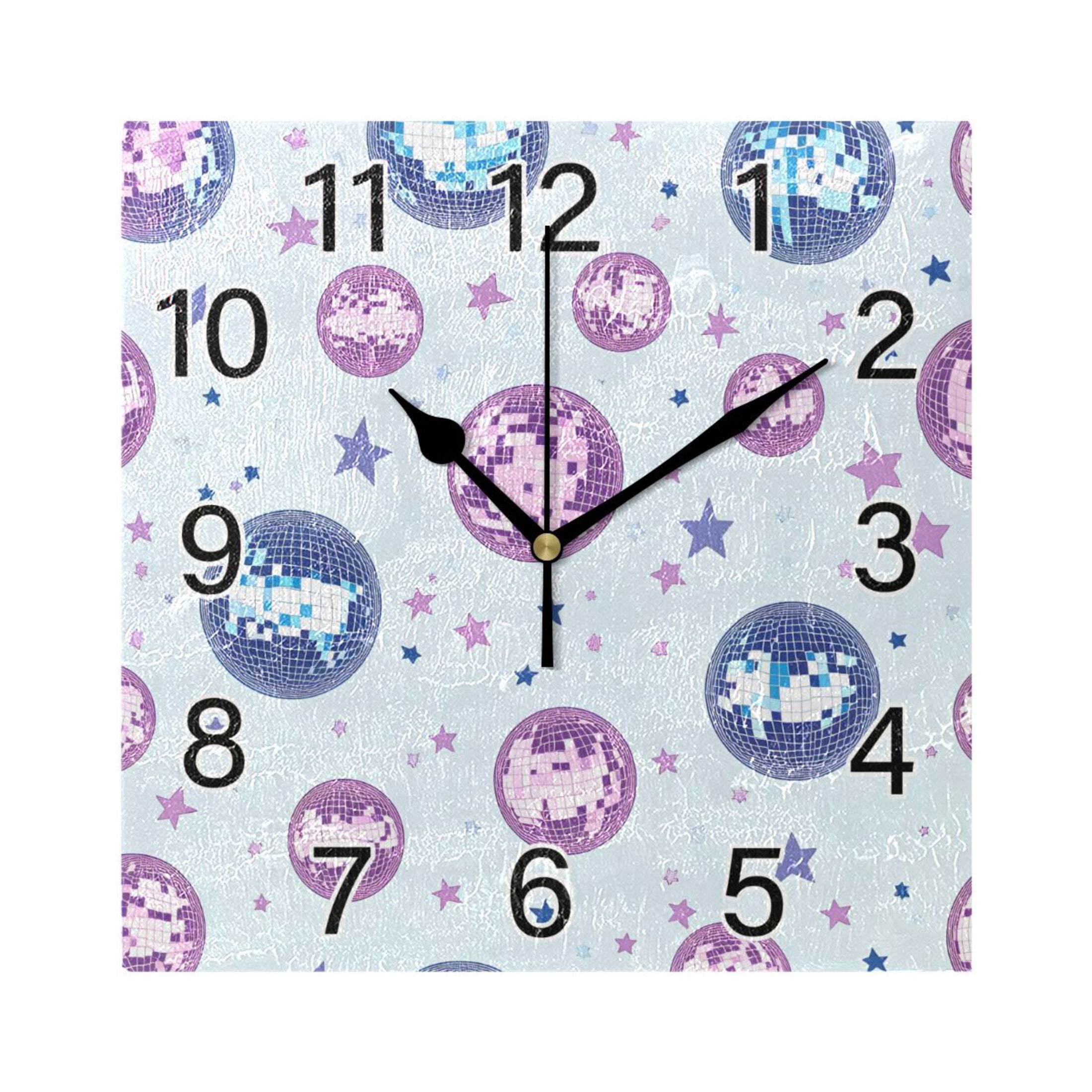 Ryvnso Sparkling Disco Balls-a3 Wall Clock Square Silent Non-Ticking ...