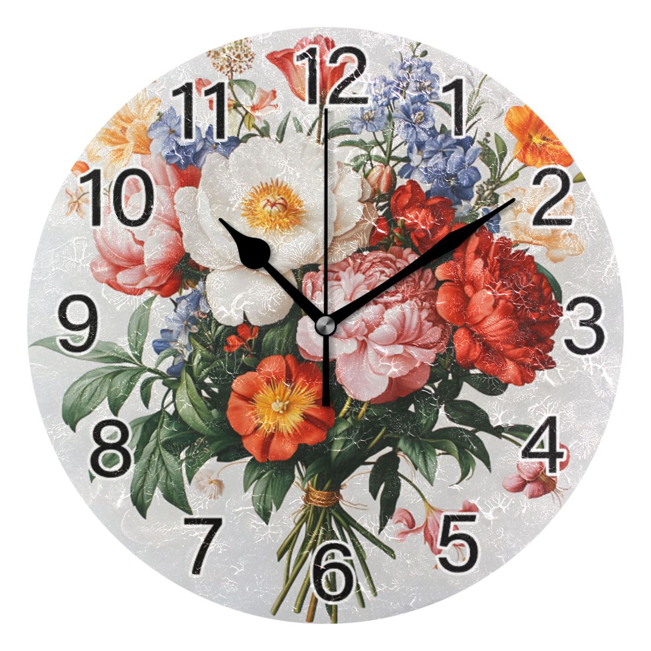 Ryvnso Spring Flowers Wall Clock Non Ticking Silent Kitchen Clock ...