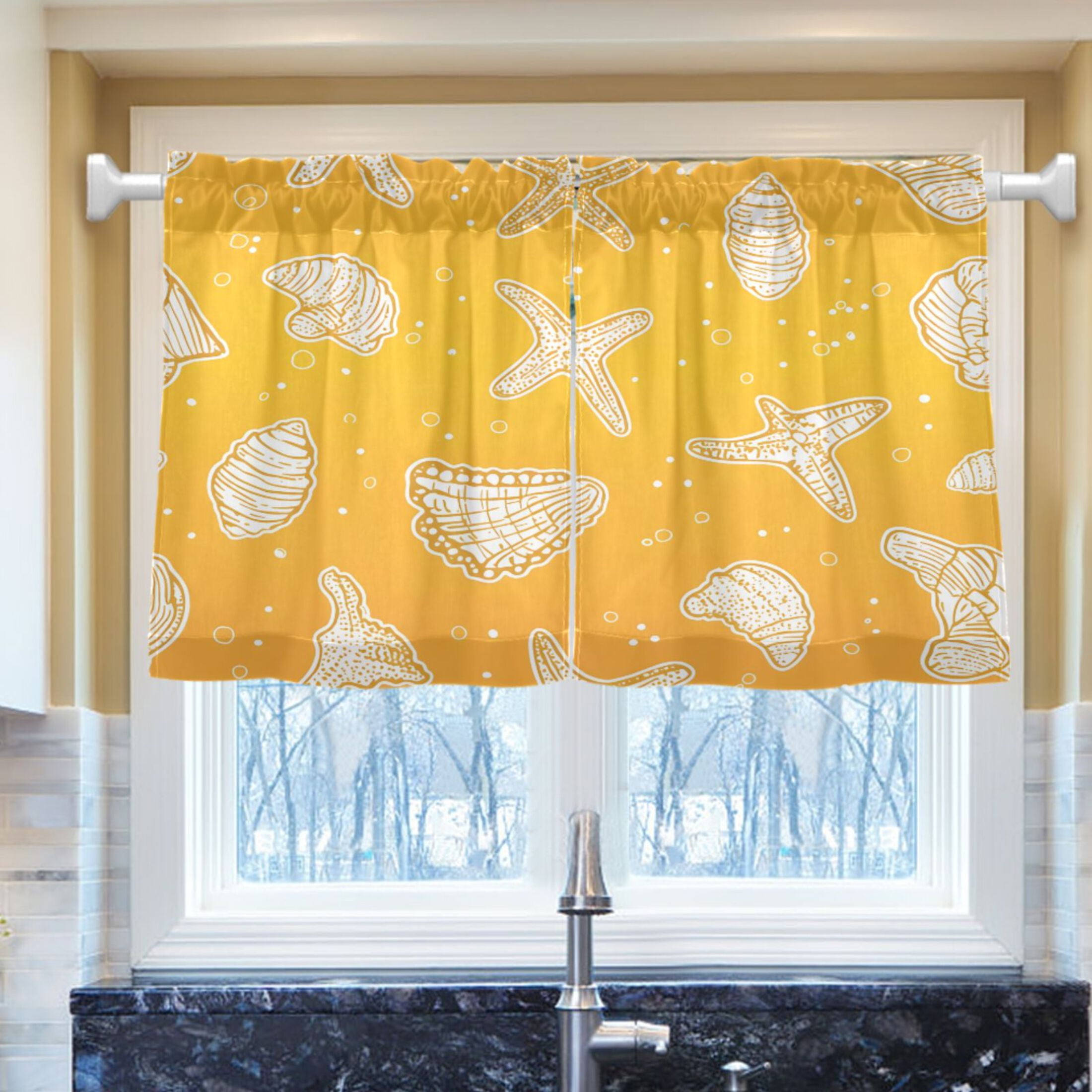 Ryvnso Starfish Conch Half Curtains Sets Tier 2 Panels Short Curtain ...