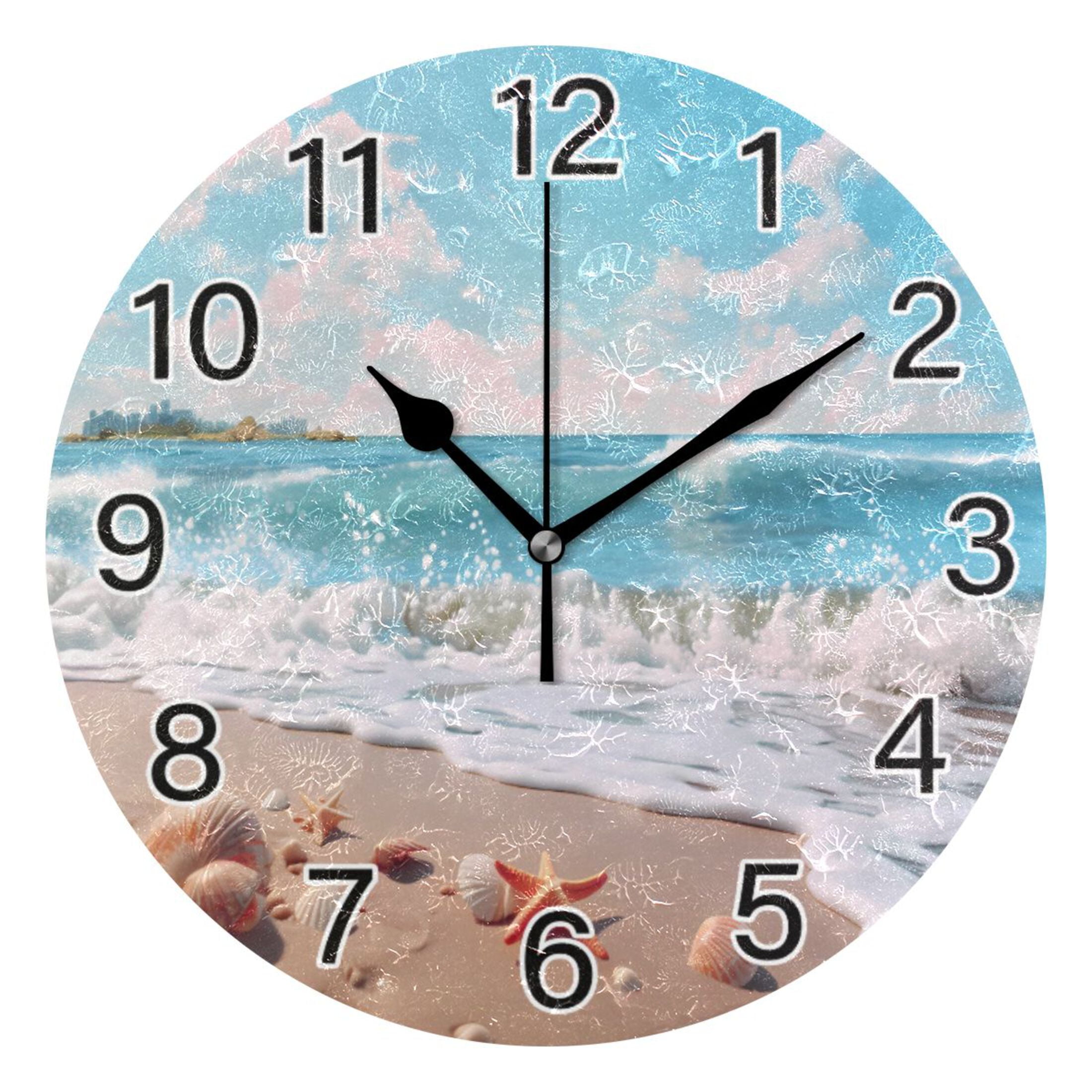 Ryvnso Starfish Conch on Beach Wall Clock Non Ticking Silent Kitchen ...