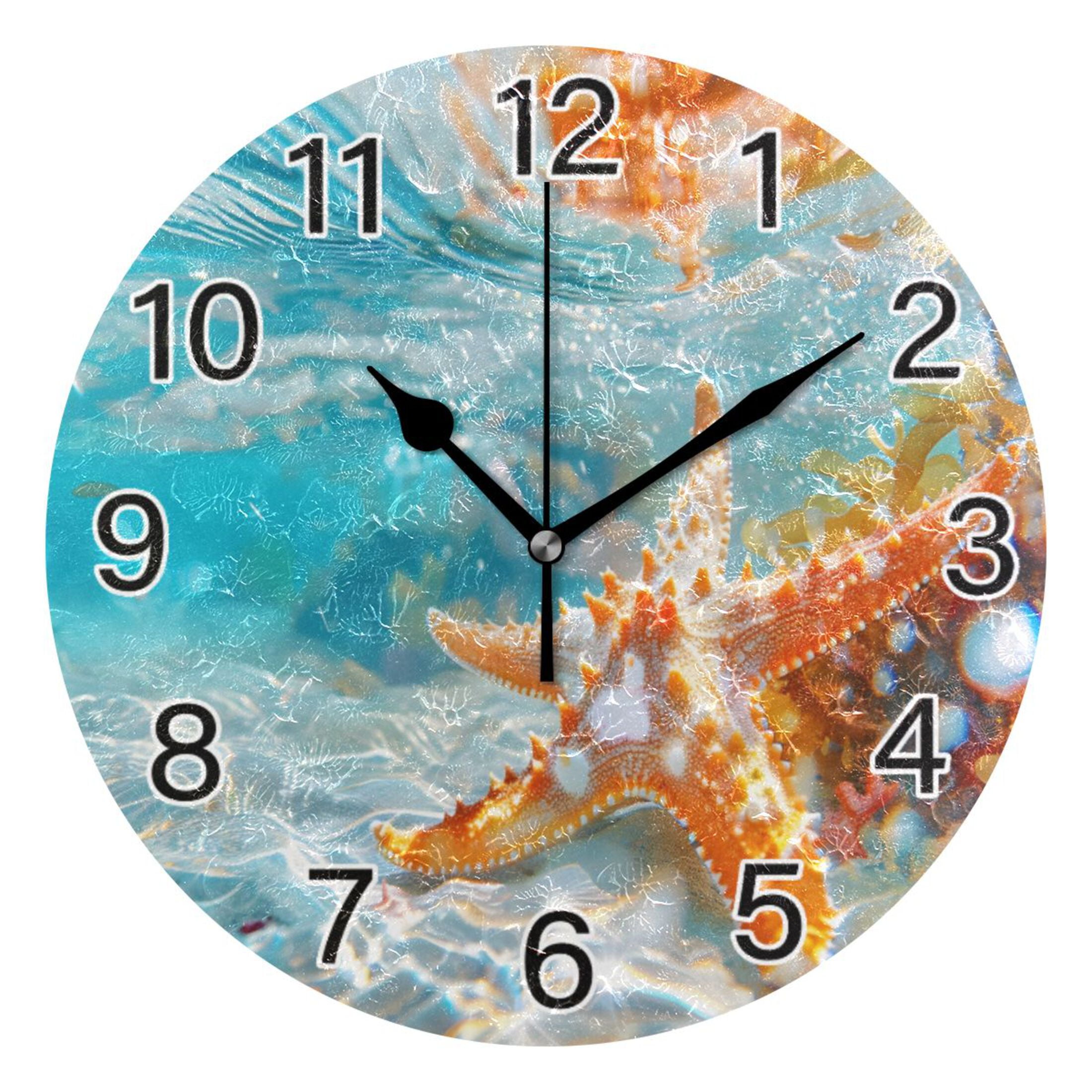 Ryvnso Starfish Sea Star Wall Clock Non Ticking Silent Kitchen Clock ...