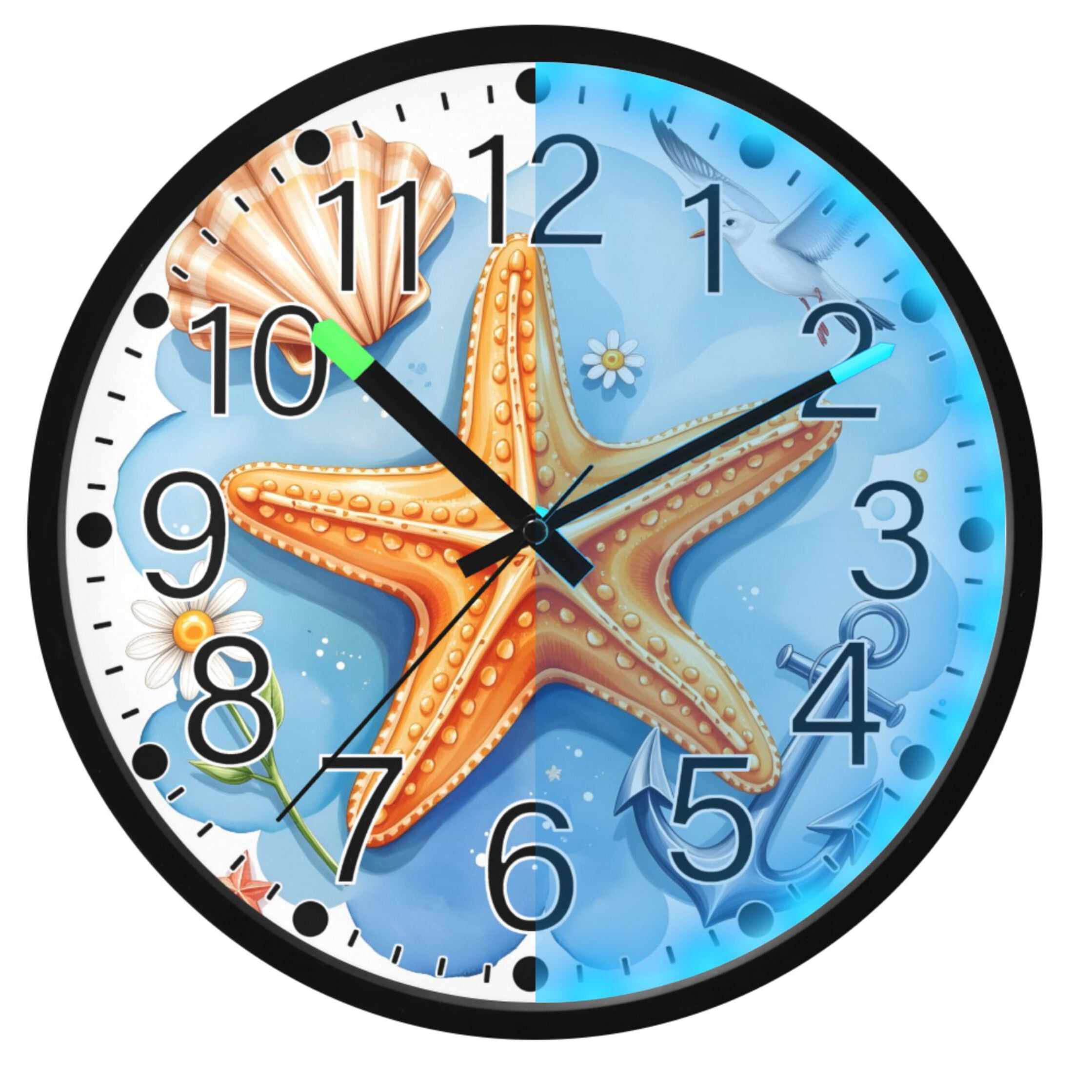 Ryvnso Starfish Seagull Anchors 12 Inch Night Light Wall Clock Silent ...