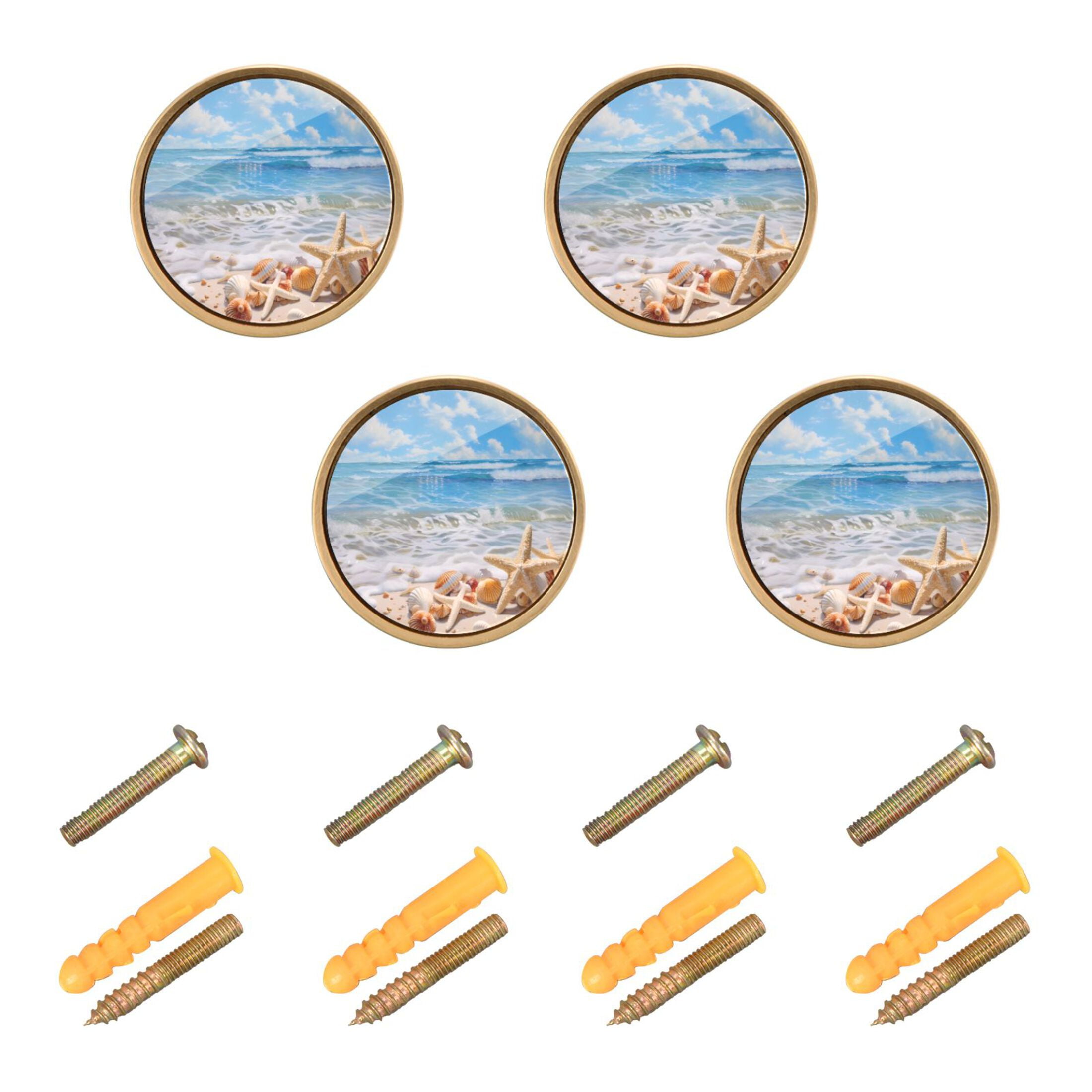 Ryvnso Starfish Seashell on Beach Cabinet Knobs Kitchen Door Round ...