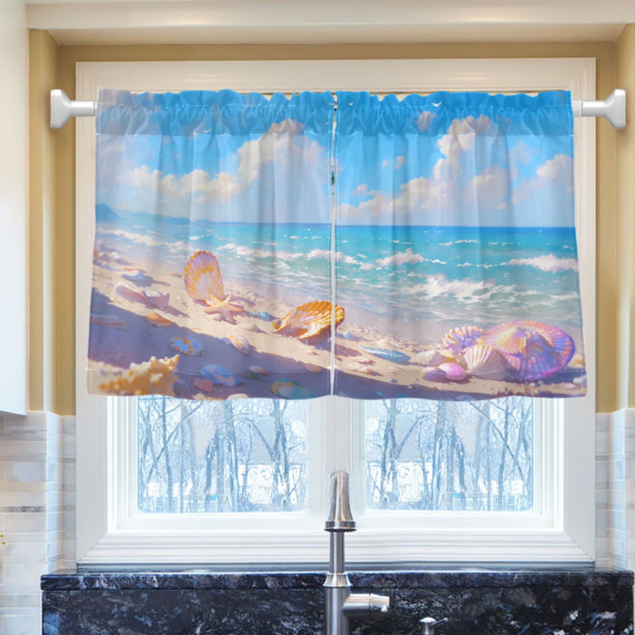 Ryvnso Starfish and Shells Beach Half Curtains Sets Tier 2 Panels Short ...