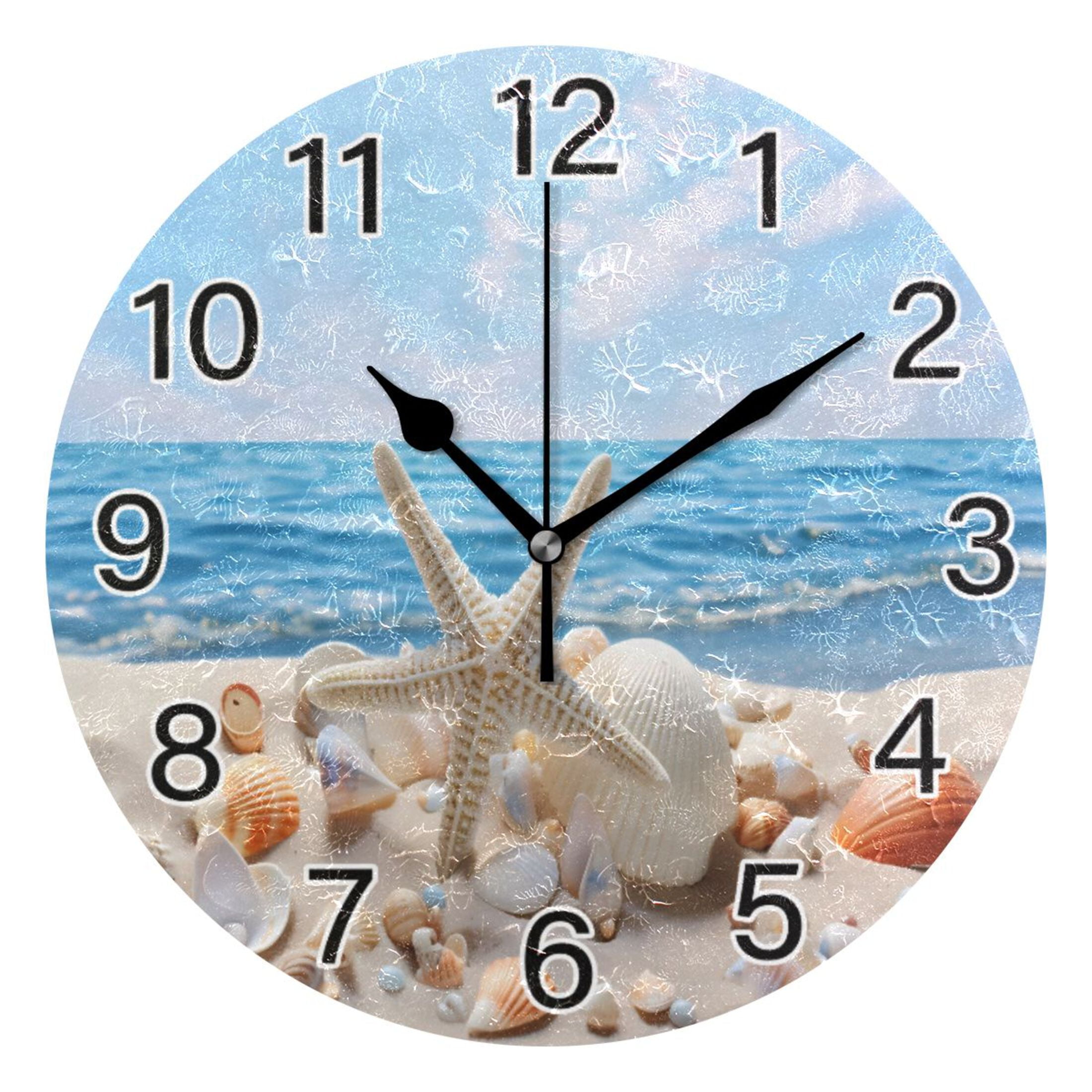 Ryvnso Starfish and Shells on Beach Wall Clock Non Ticking Silent ...
