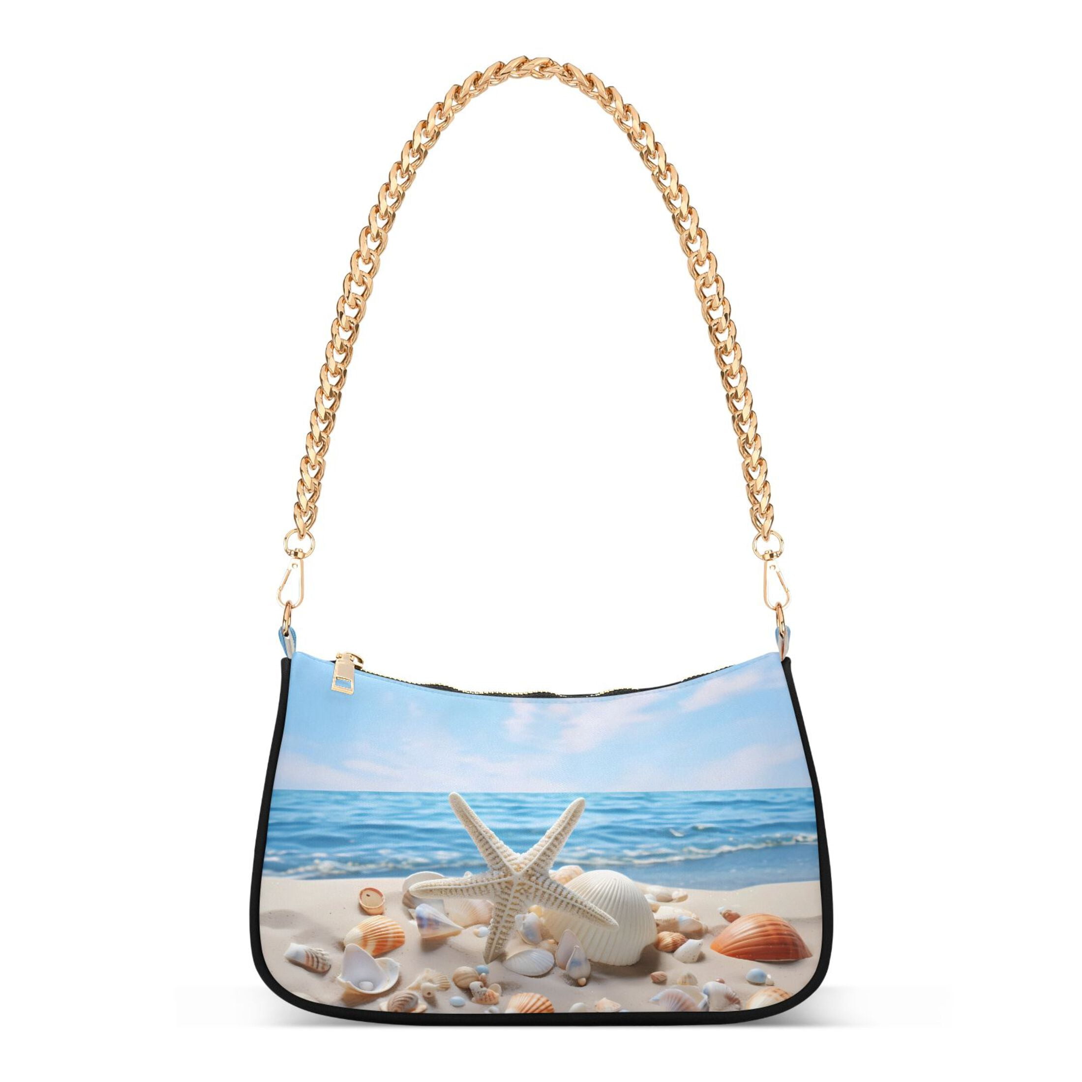 Ryvnso Starfish and Shells on Beach Womens Chain Shoulder Bag Tote ...