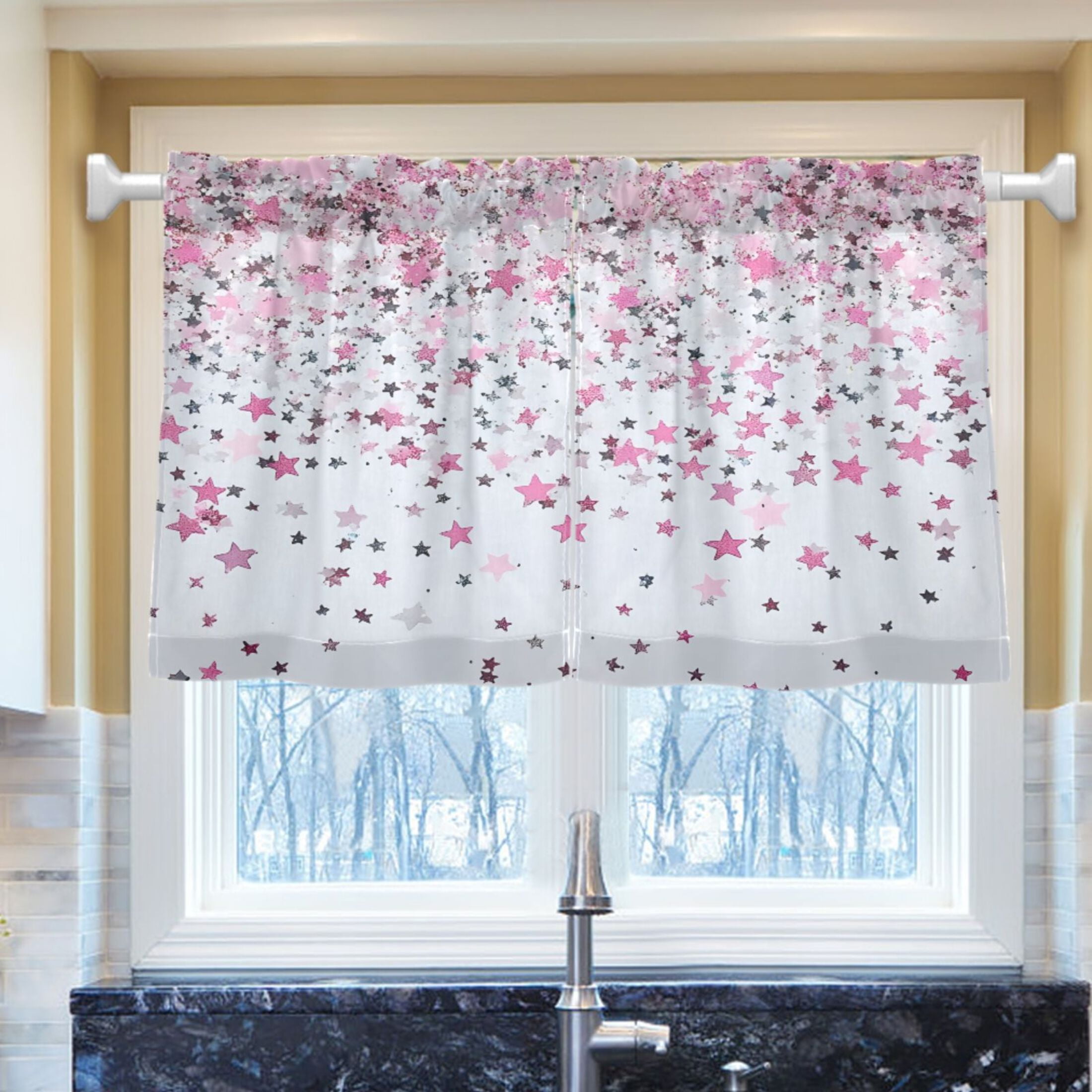 Ryvnso Stars Falling Half Curtains Sets Tier 2 Panels Short Curtain Rod ...