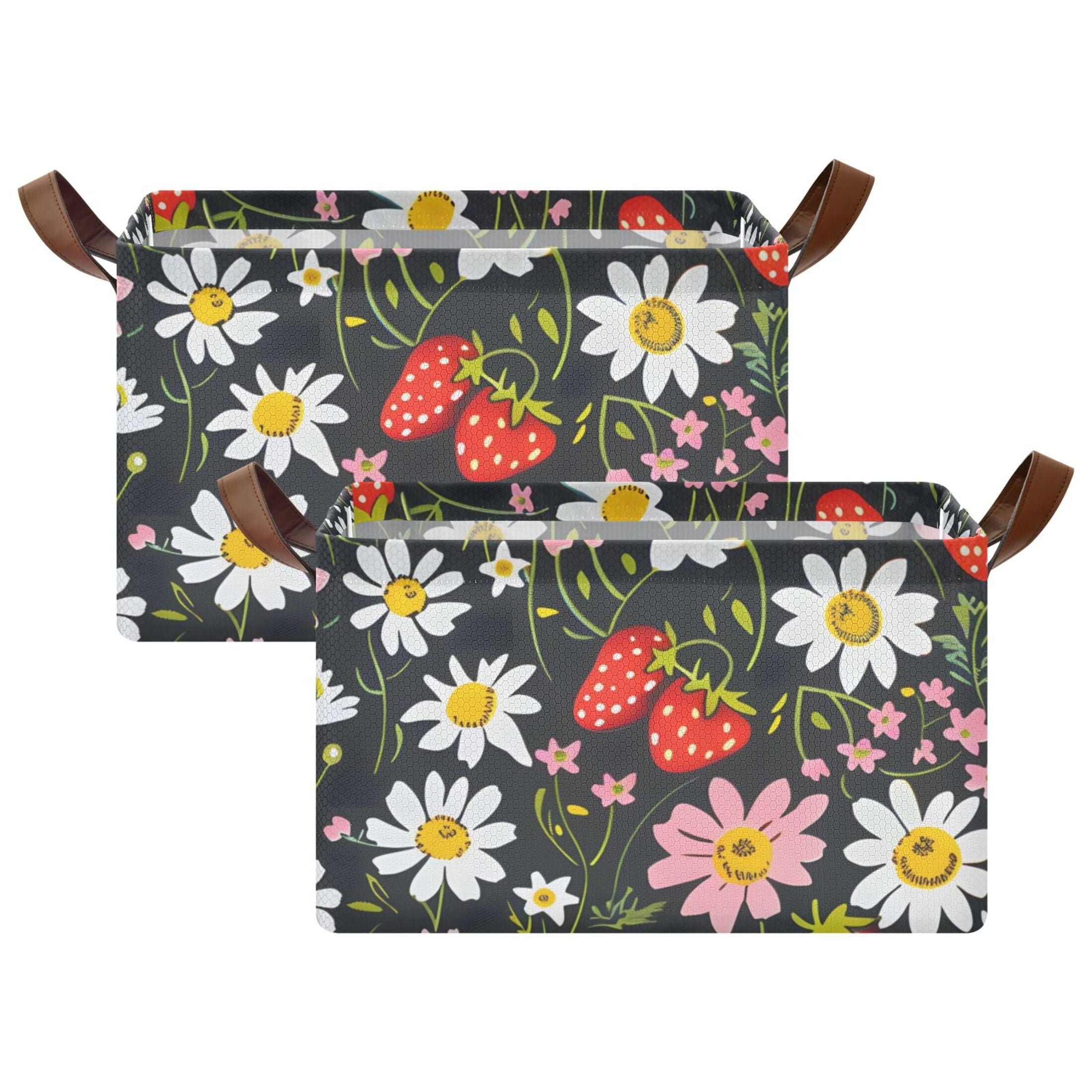 Ryvnso Strawberry Daisy Floral Storage Bins Large Basket Foldable Cube ...