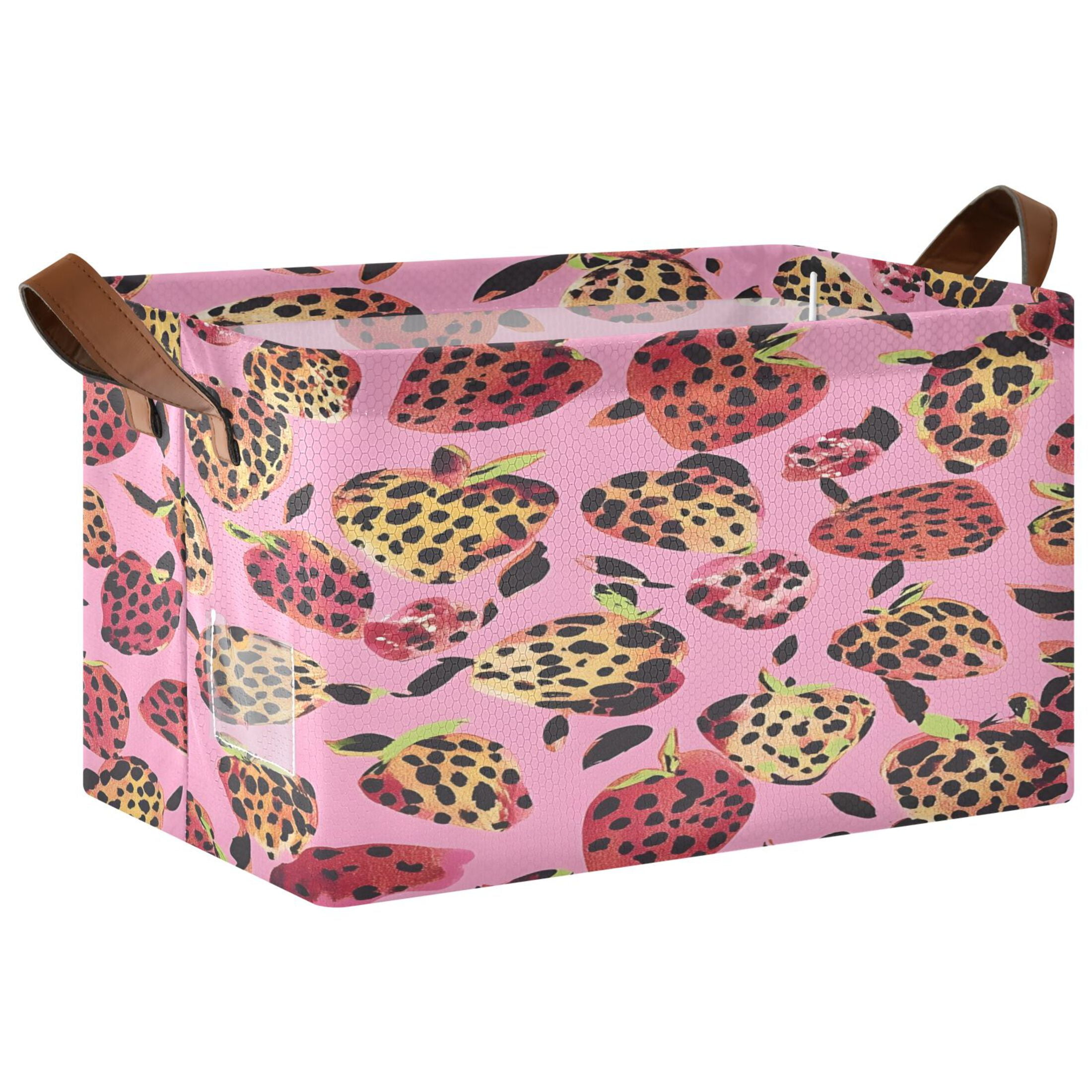 Ryvnso Strawberry Shape Leopard Storage Bins Large Basket Foldable Cube ...
