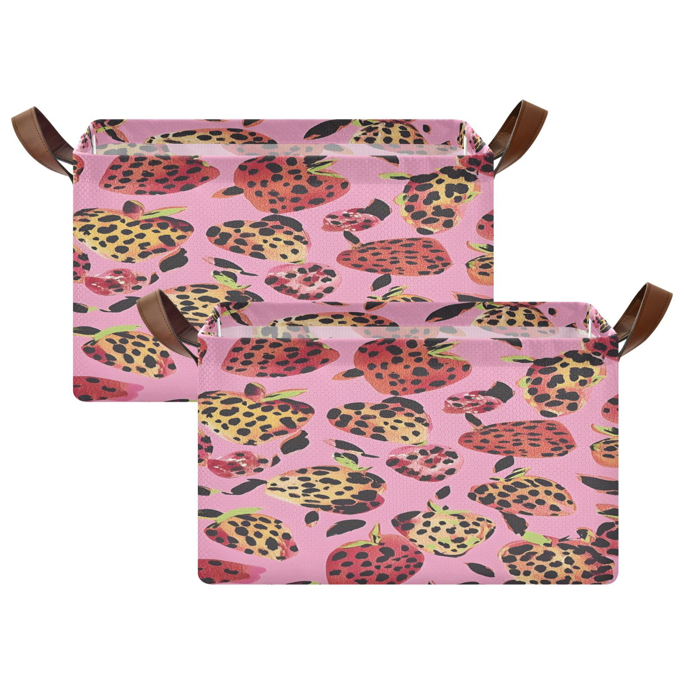 Ryvnso Strawberry Shape Leopard Storage Bins Large Basket Foldable Cube ...