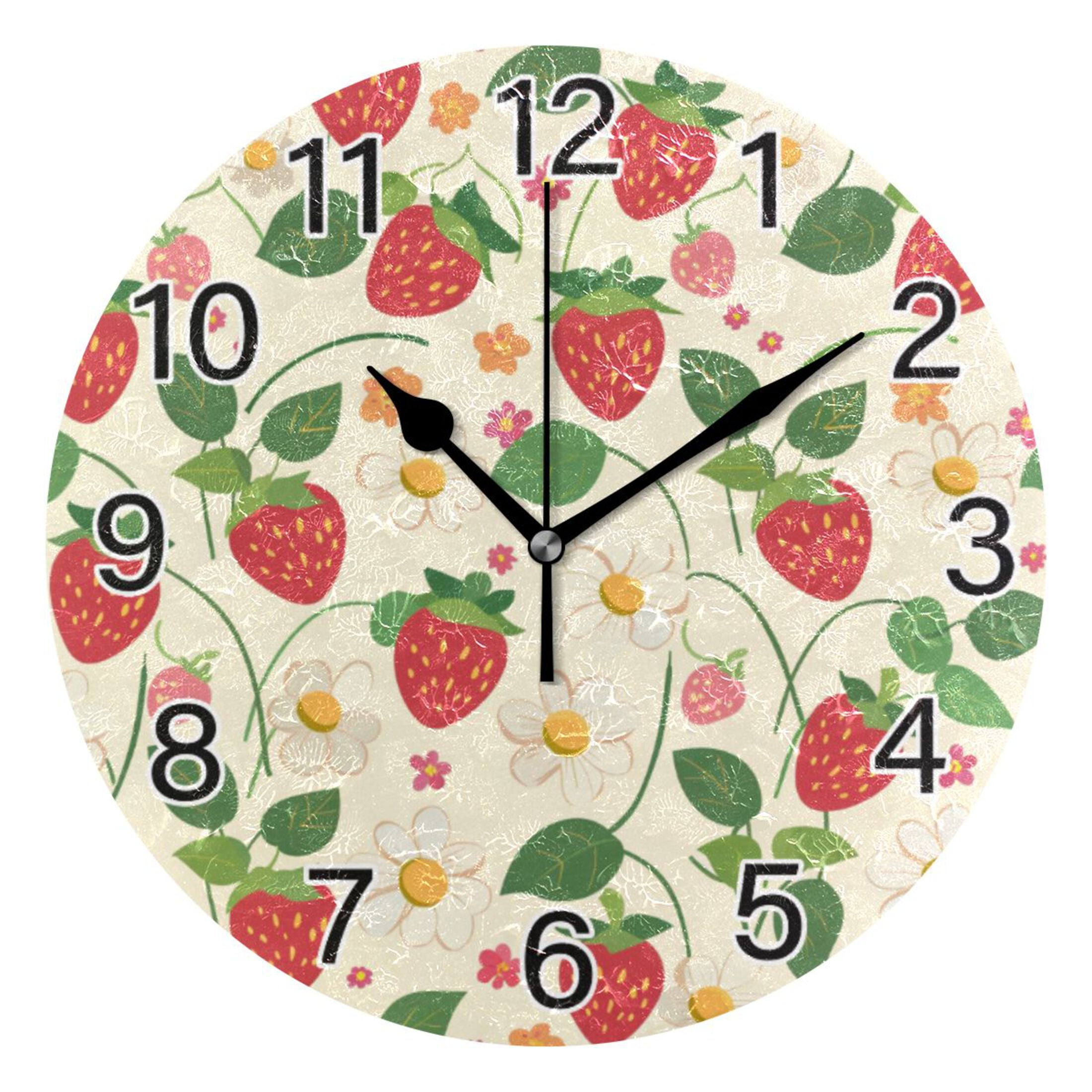 Ryvnso Strawberry and Daisy Flower Wall Clock Non Ticking Silent ...