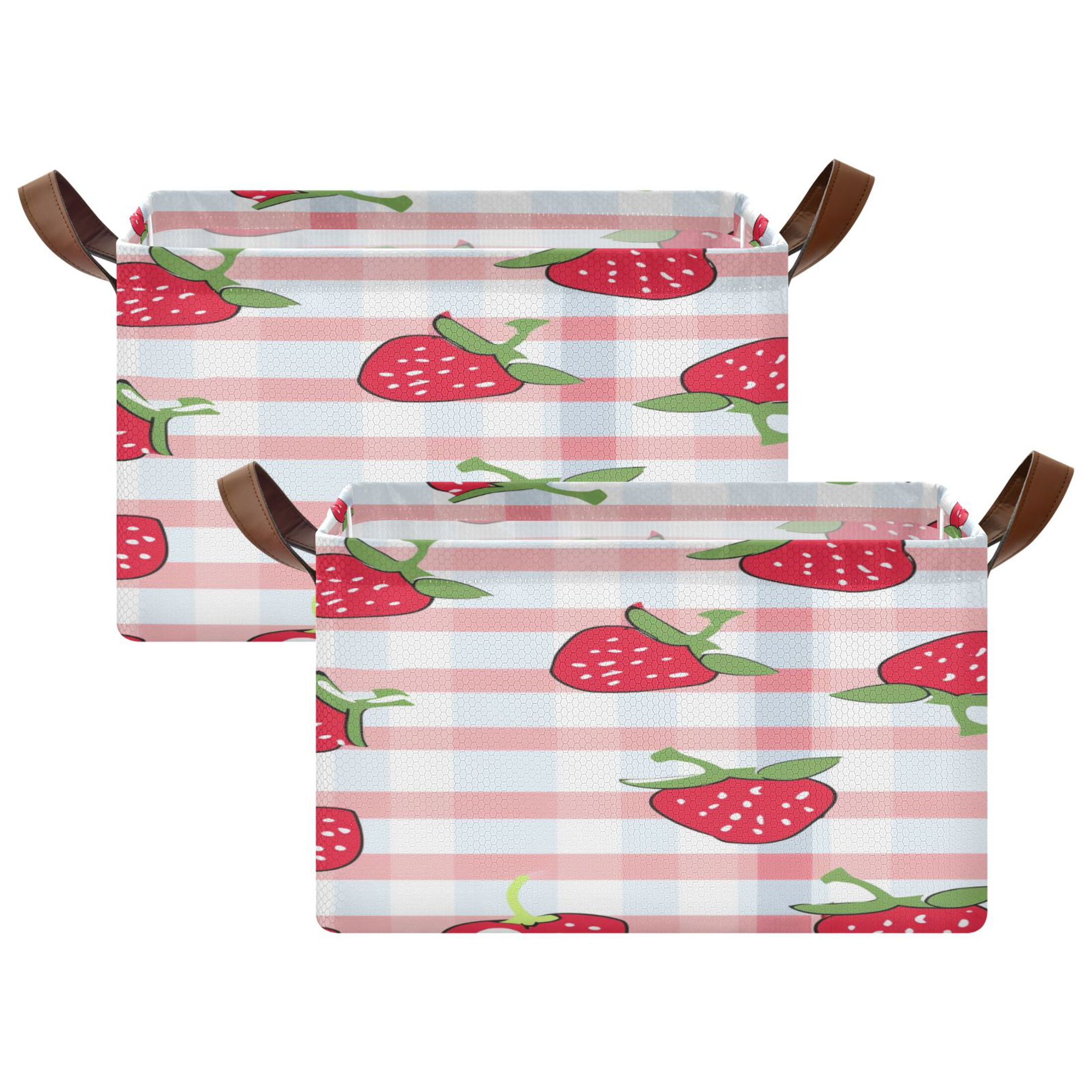 Ryvnso Strawberry on Checkered Storage Bins Large Basket Foldable Cube ...