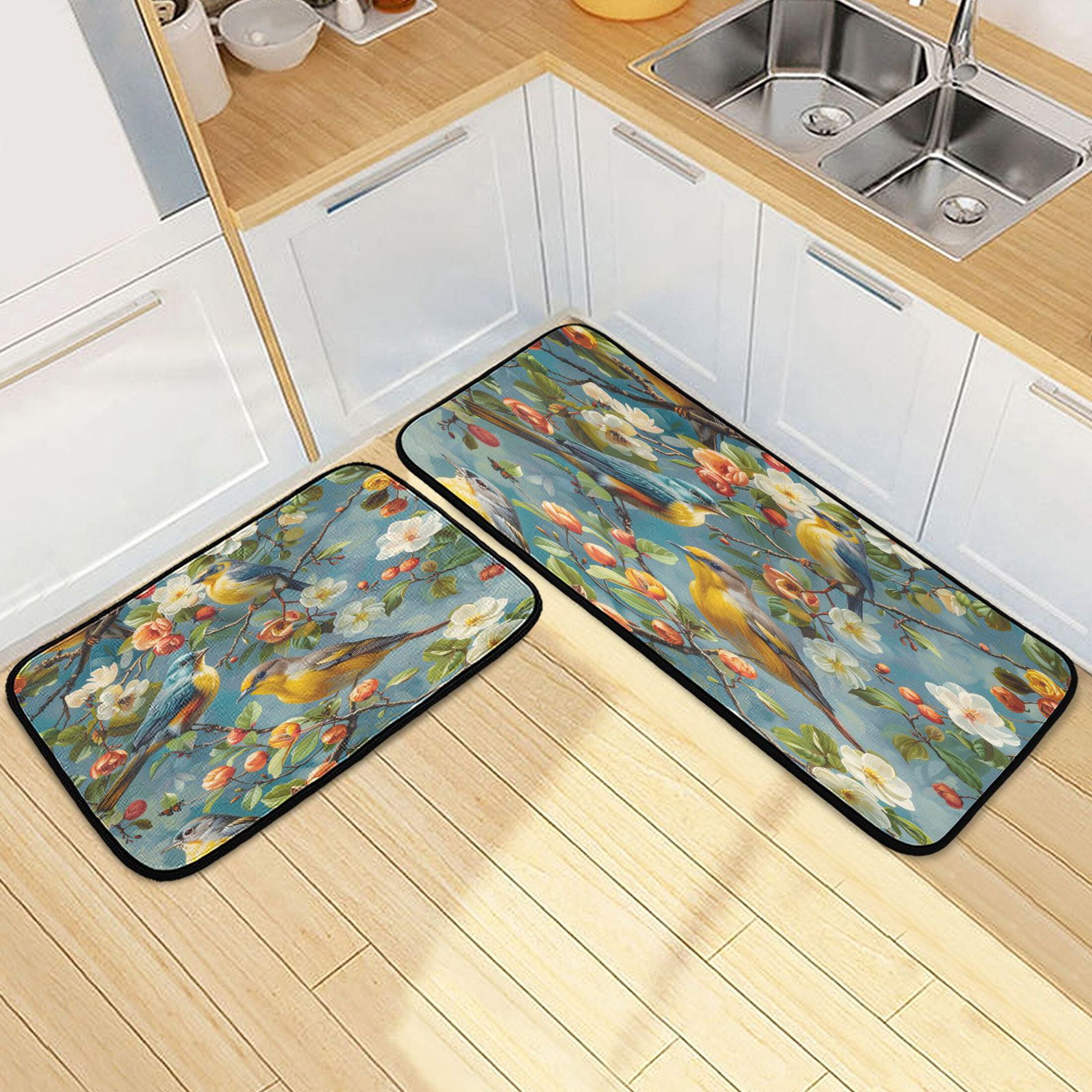 Ryvnso Summer Birds Jasmine Flower Kitchen Rugs Set Non Slip Runner ...