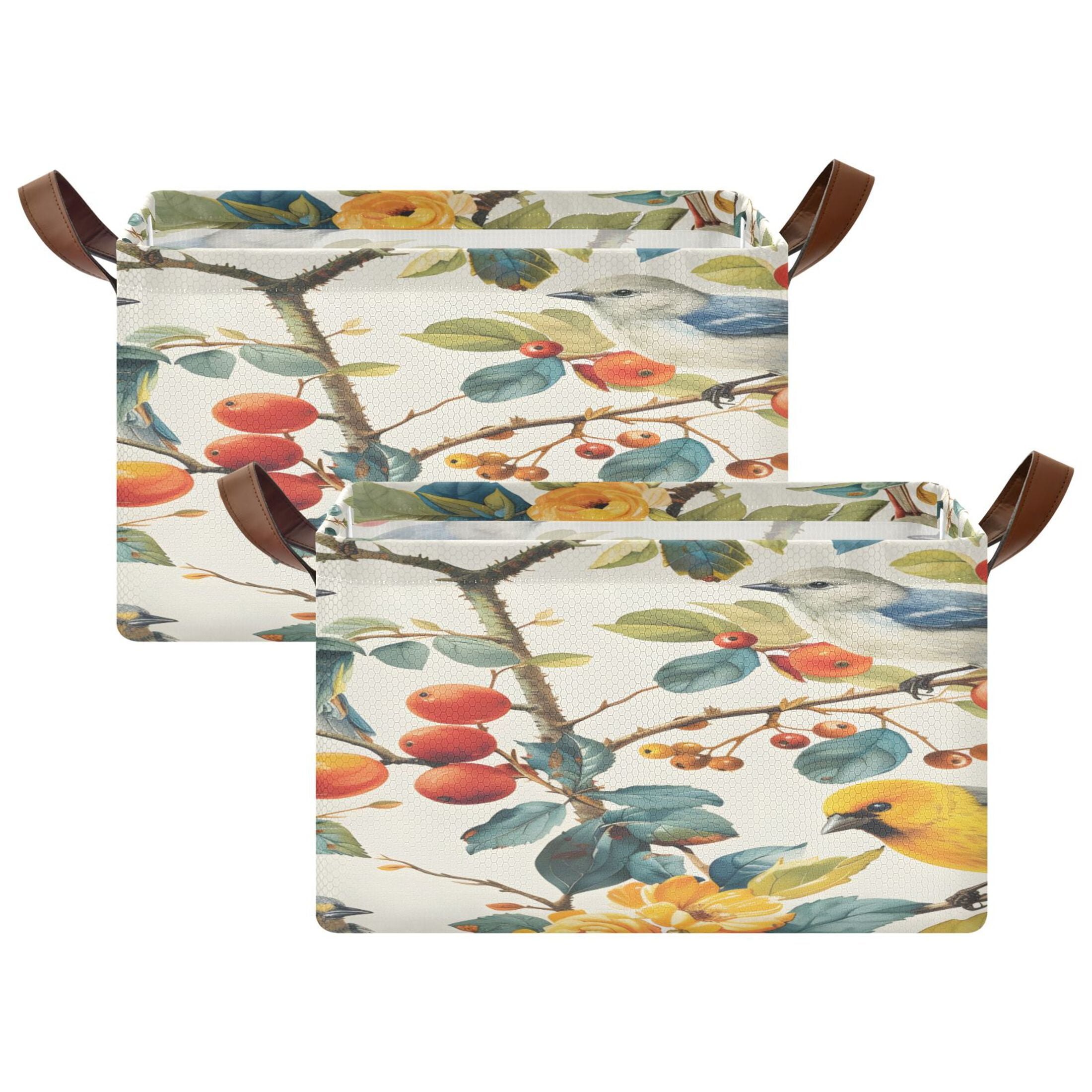 Ryvnso Summer Birds and Flower Storage Bins Large Basket Foldable Cube ...