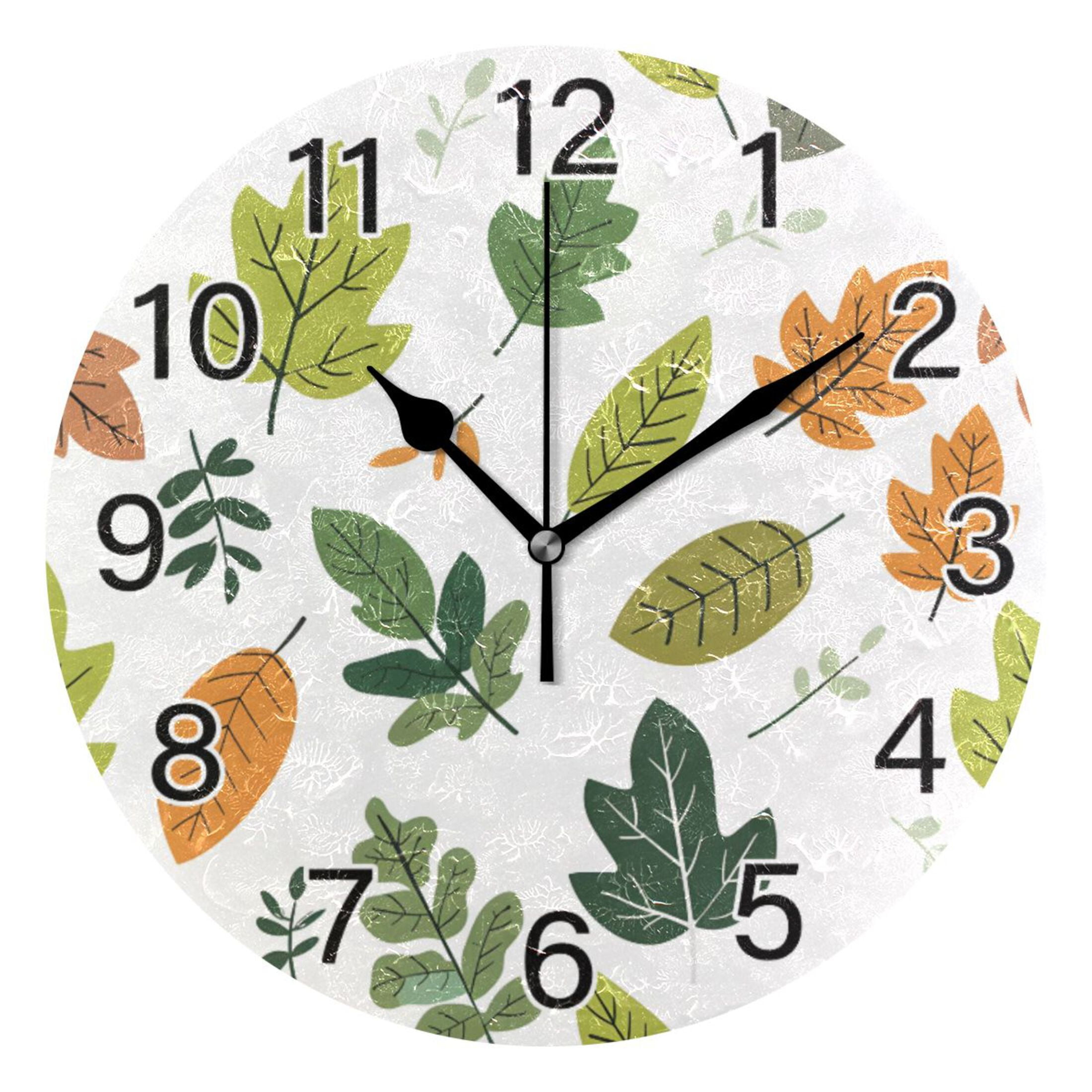 Ryvnso Summer Leaves Wall Clock Non Ticking Silent Kitchen Clock ...