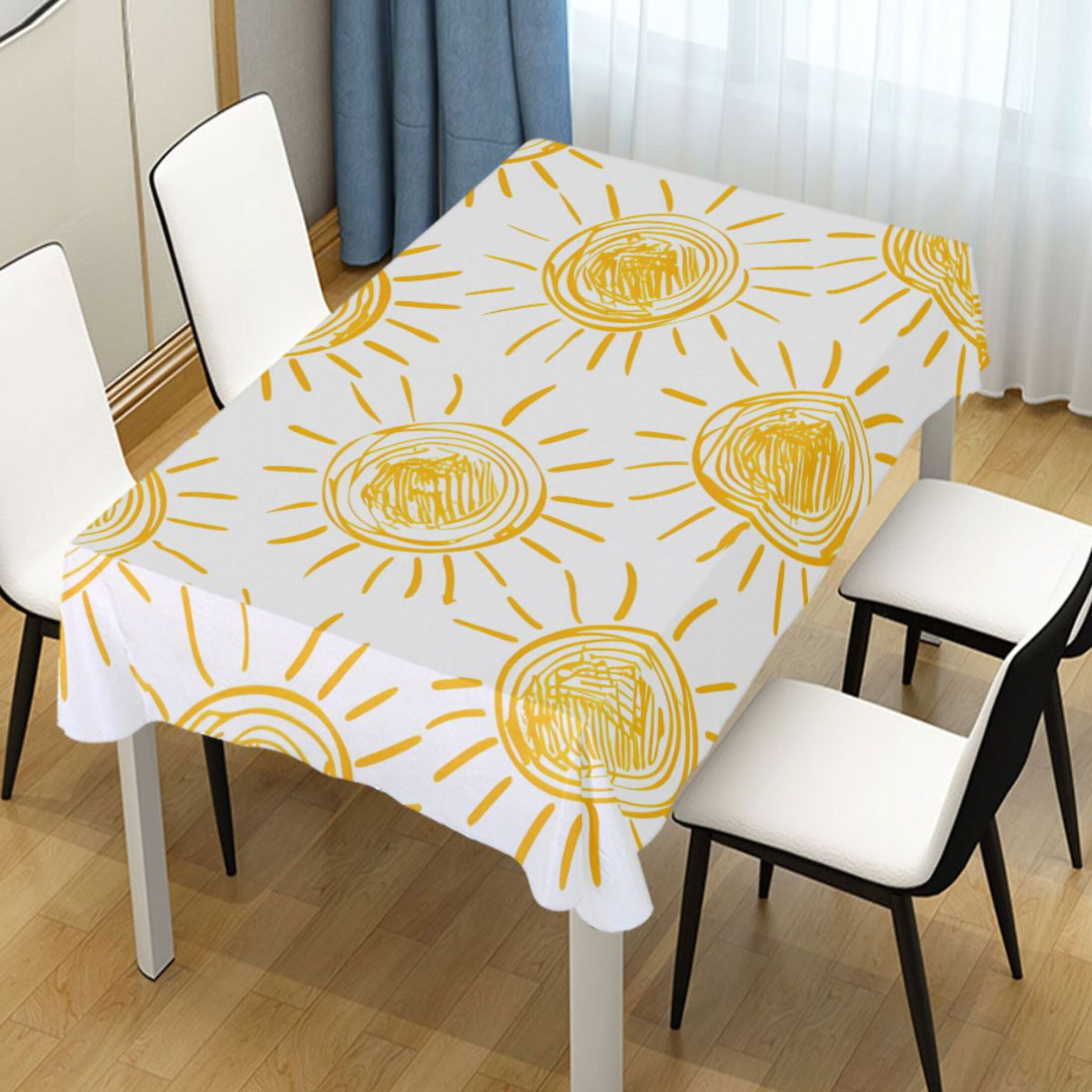 Ryvnso Sun Drawings on White Rectangle Table Cloth Tablecover Dinning ...