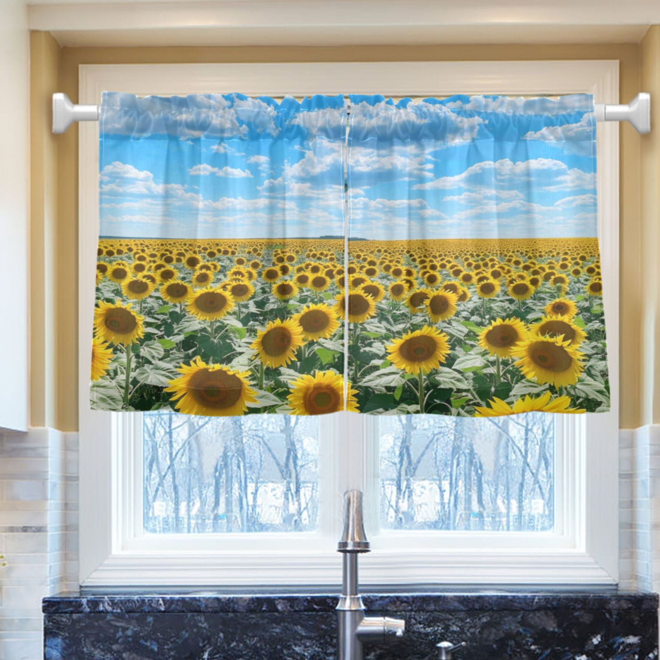 Ryvnso Sunflower and Blue Sky Half Curtains Sets Tier 2 Panels Short ...