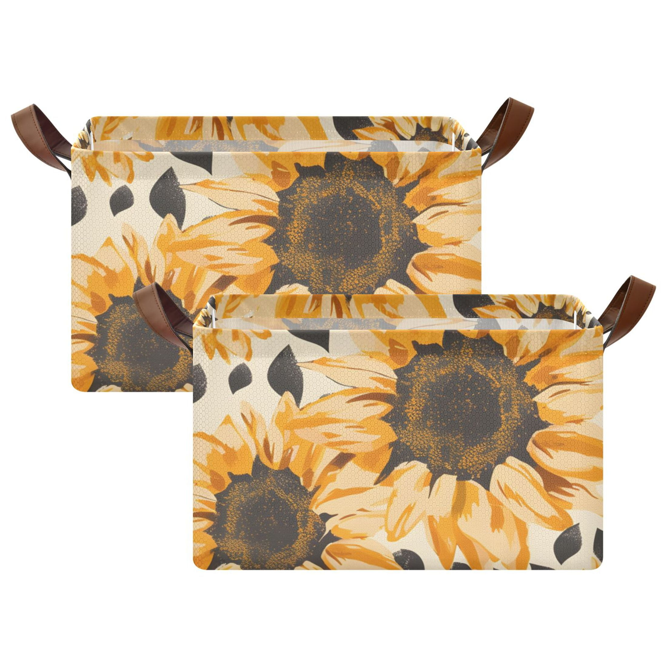 Ryvnso Sunflowers on Leopard Storage Bins Large Basket Foldable Cube ...