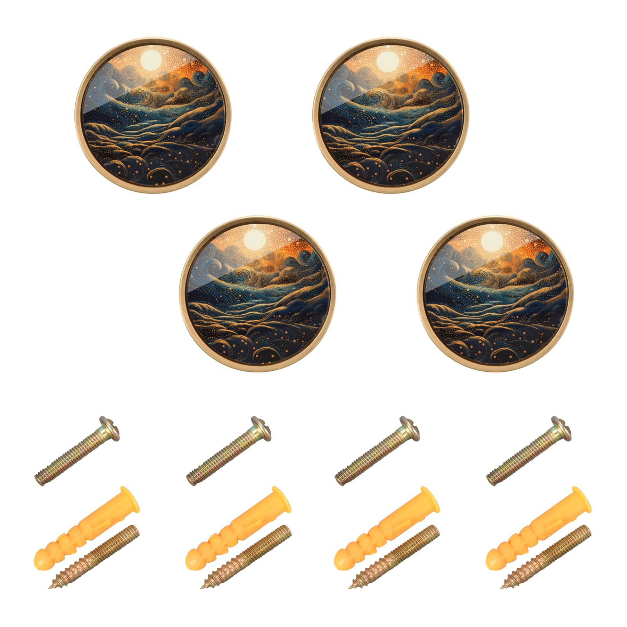 Ryvnso Sunset Starry Sky Cabinet Knobs Kitchen Door Round Pulls Drawers Dresser Cupboard Knob ...