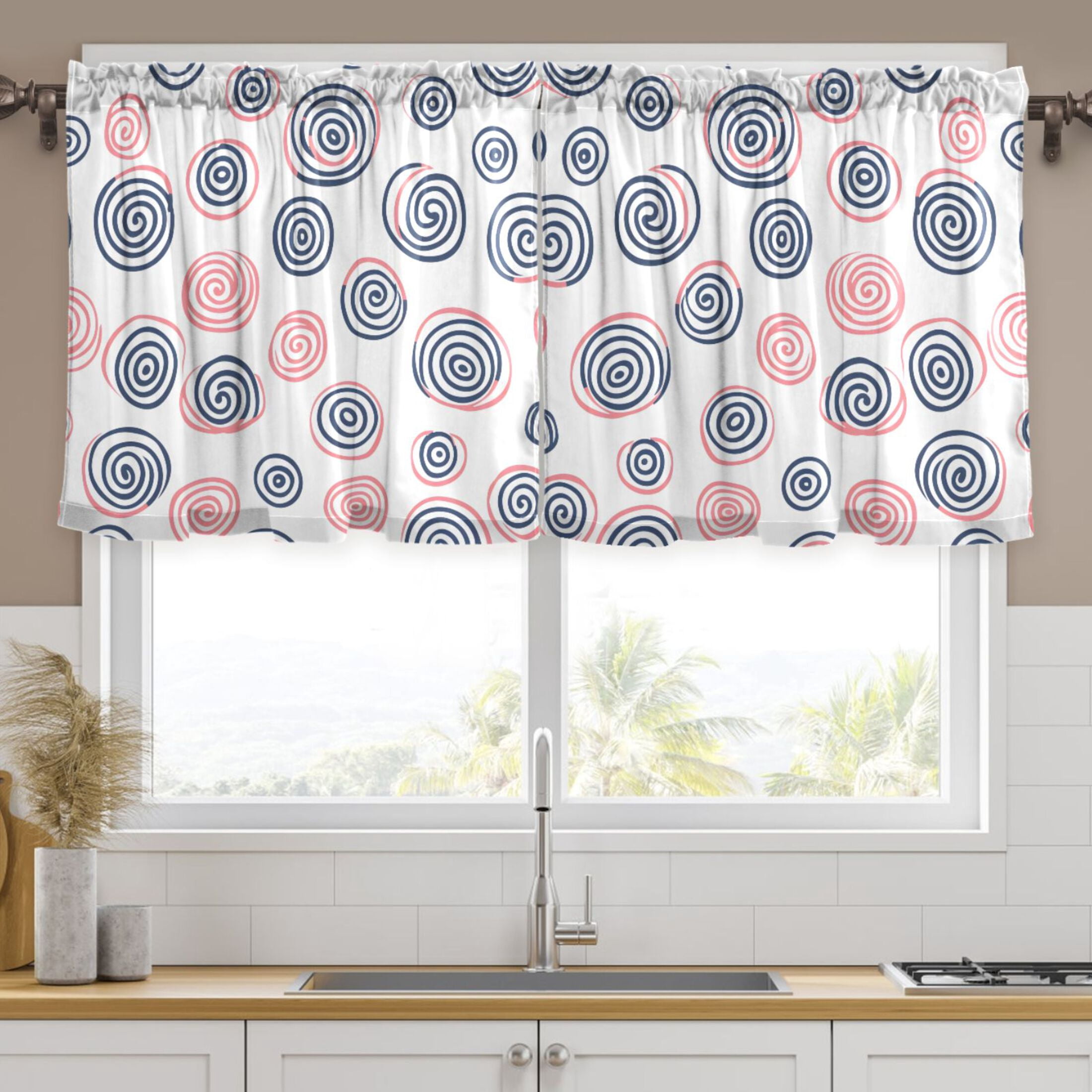 Ryvnso Swirl Doodle Paint Curtains Sets Short Curtain Rod Pocket Half ...