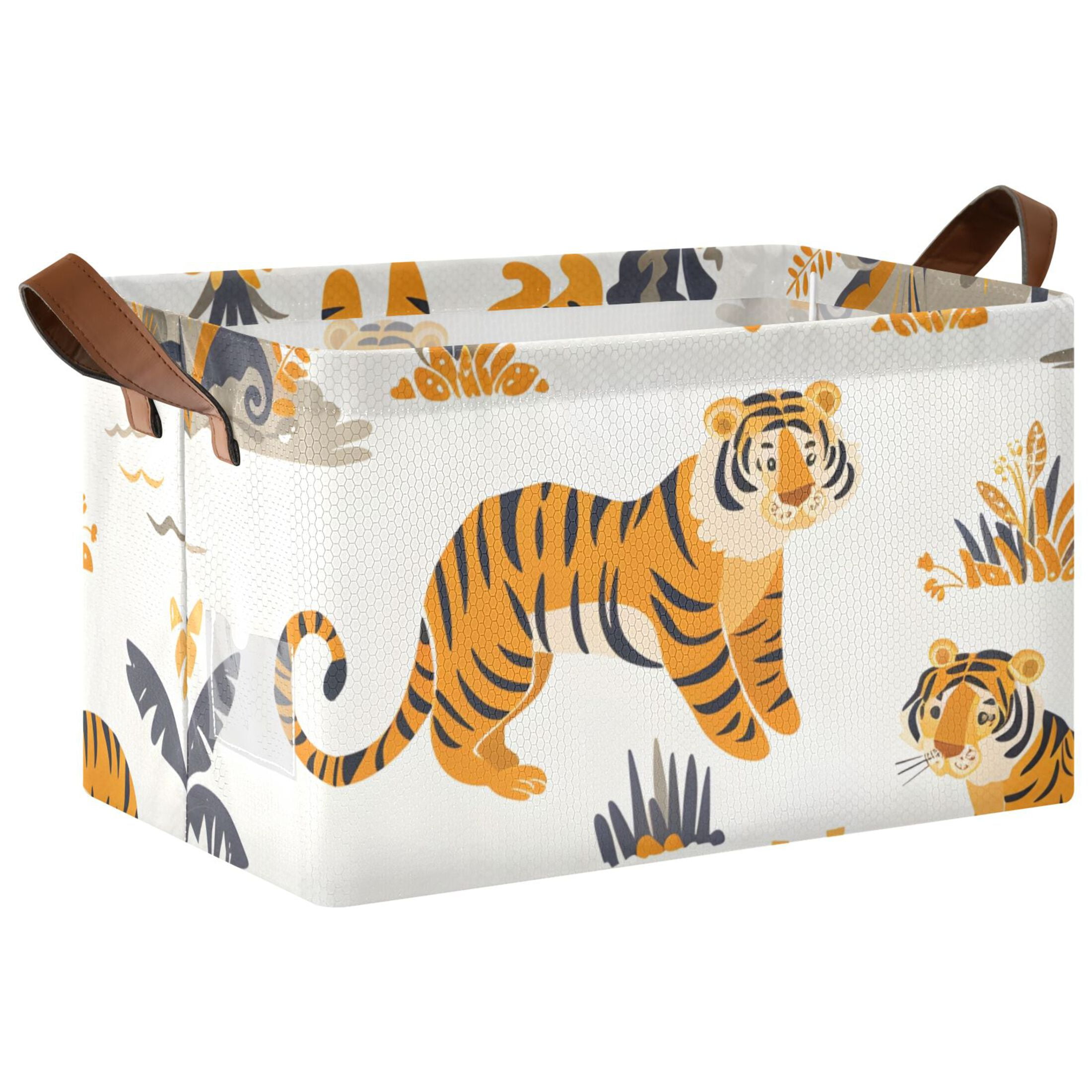 Ryvnso Tigers and Palm Leaves Storage Bins Large Basket Foldable Cube ...