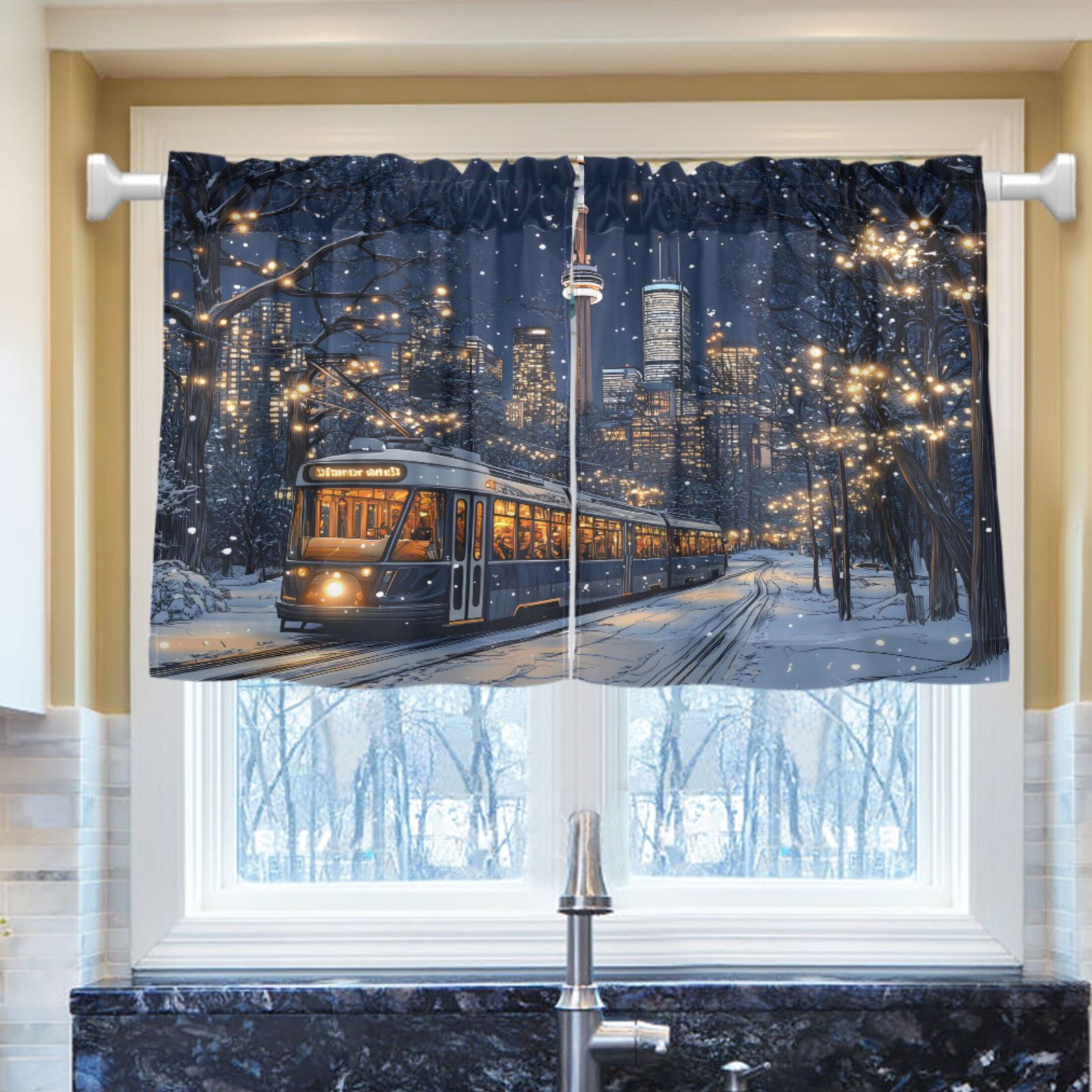 Ryvnso Train Winter View Half Curtains Sets Tier 2 Panels Short Curtain ...