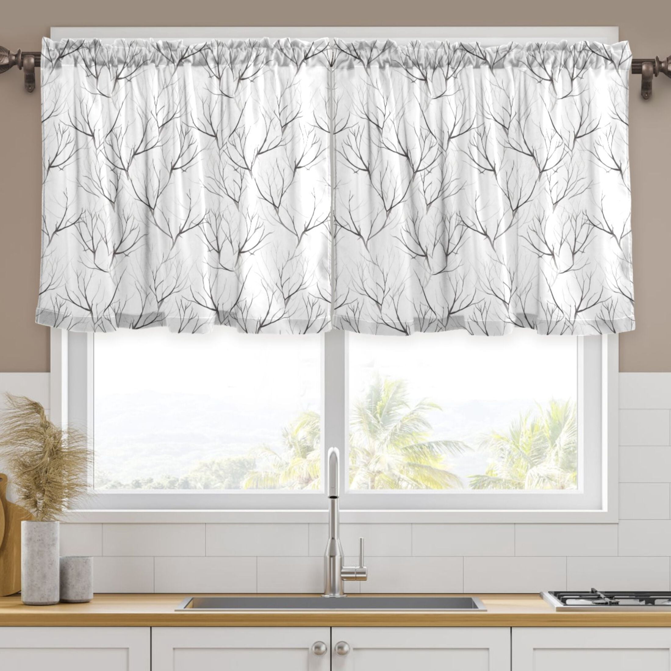 Ryvnso Tree Branch Curtains Sets Short Curtain Rod Pocket Half Window ...