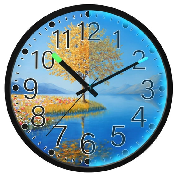 Ryvnso Tree Mountain View 12 Inch Night Light Wall Clock Silent Battery ...