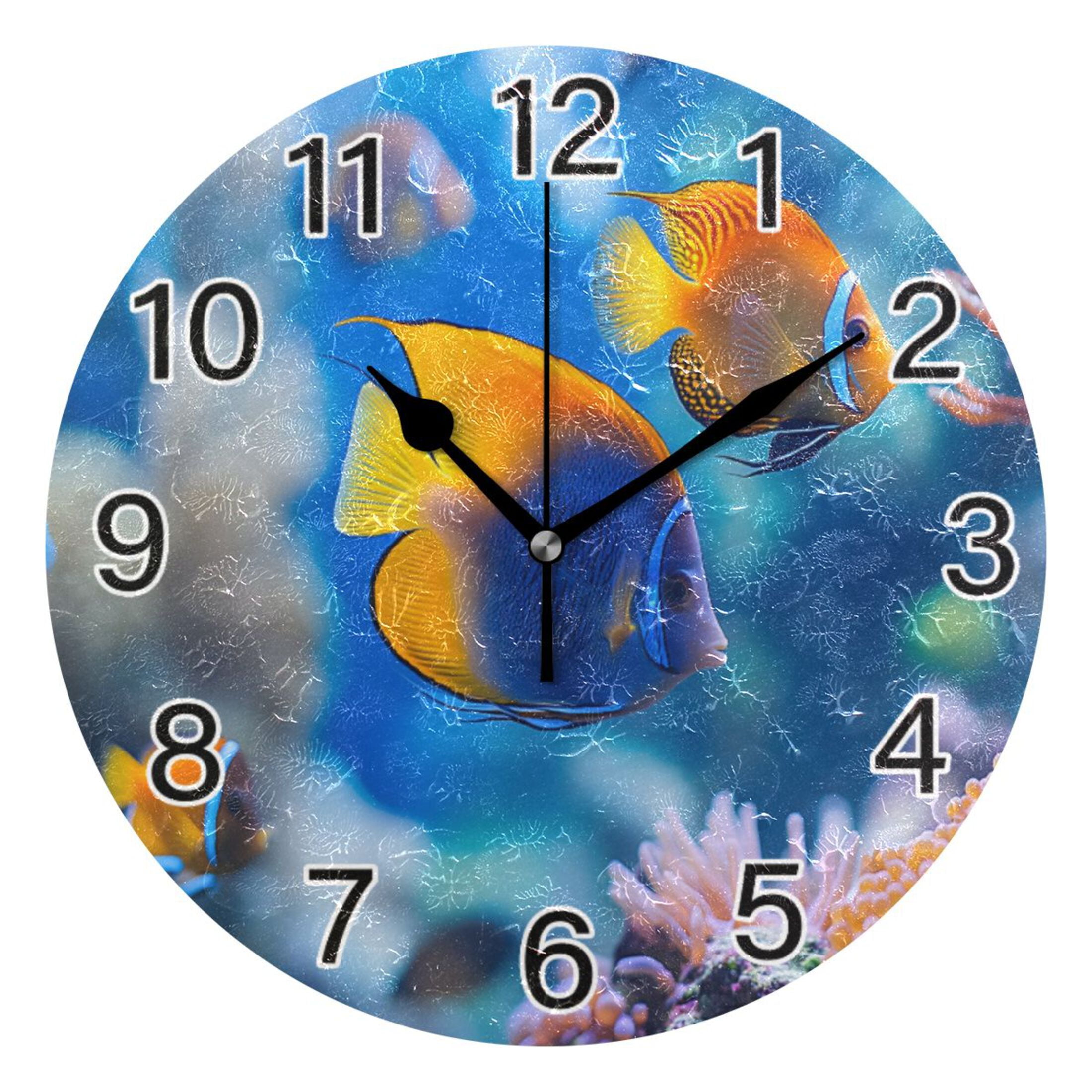 Ryvnso Tropical Fish Ocean Wall Clock Non Ticking Silent Kitchen Clock ...
