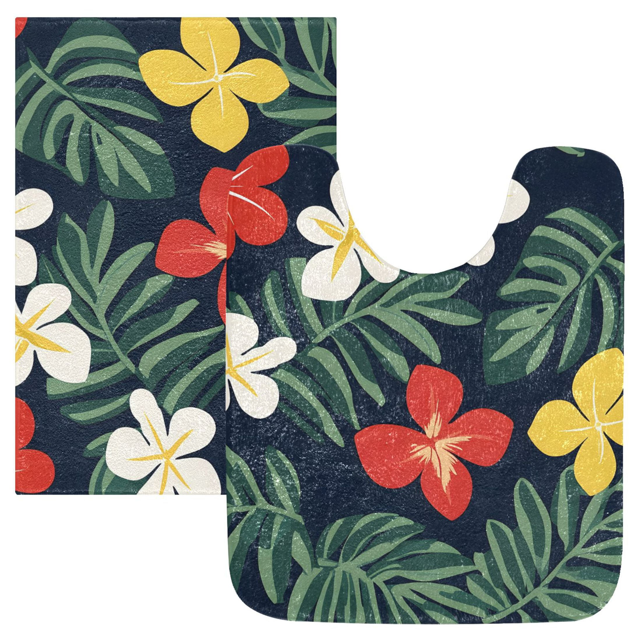 Ryvnso Tropical Flower-t3 Bathroom Shaggy Rugs Toilet Mat Soft Contour ...