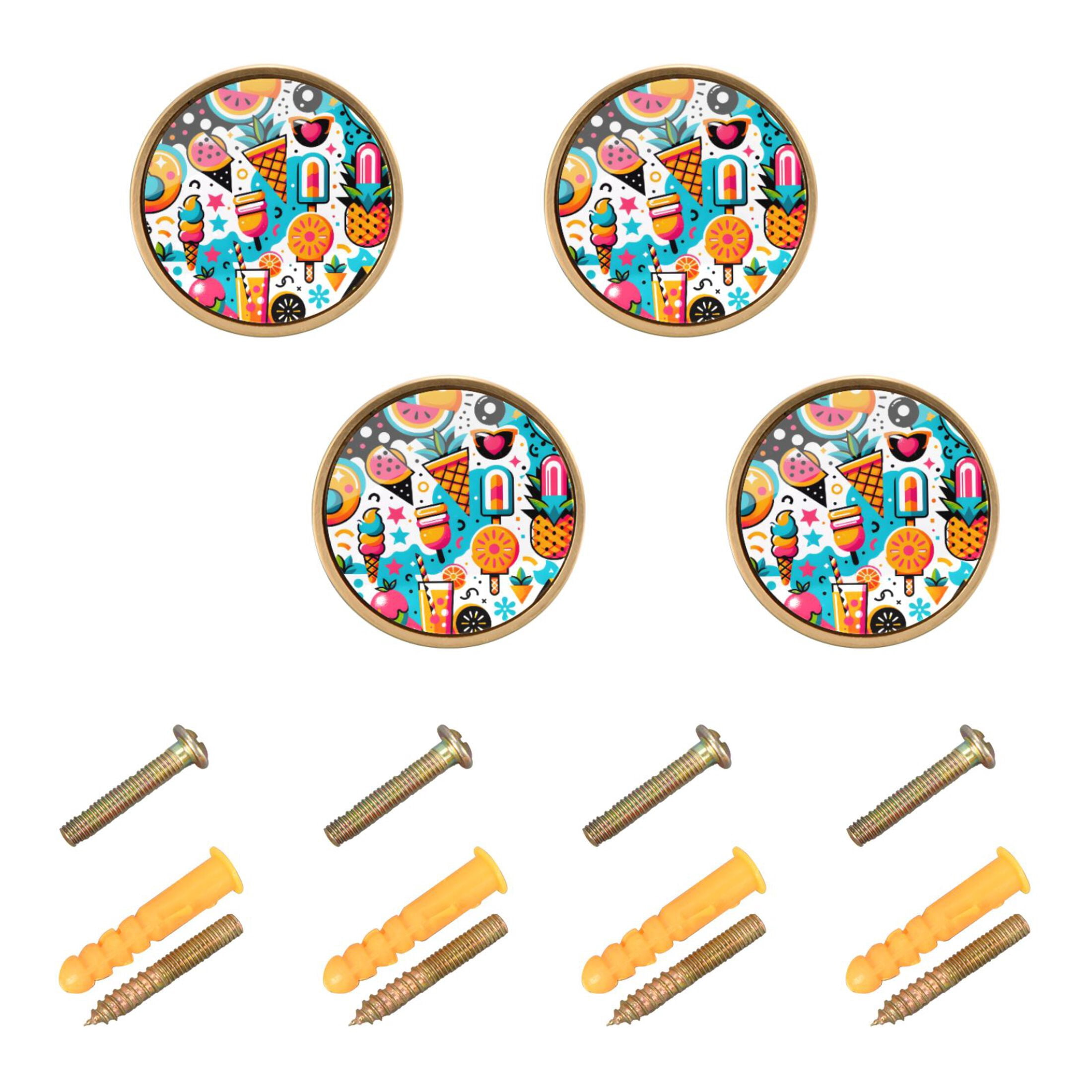 Ryvnso Tropical Fruit and Ice Cream Cabinet Knobs Kitchen Door Round ...