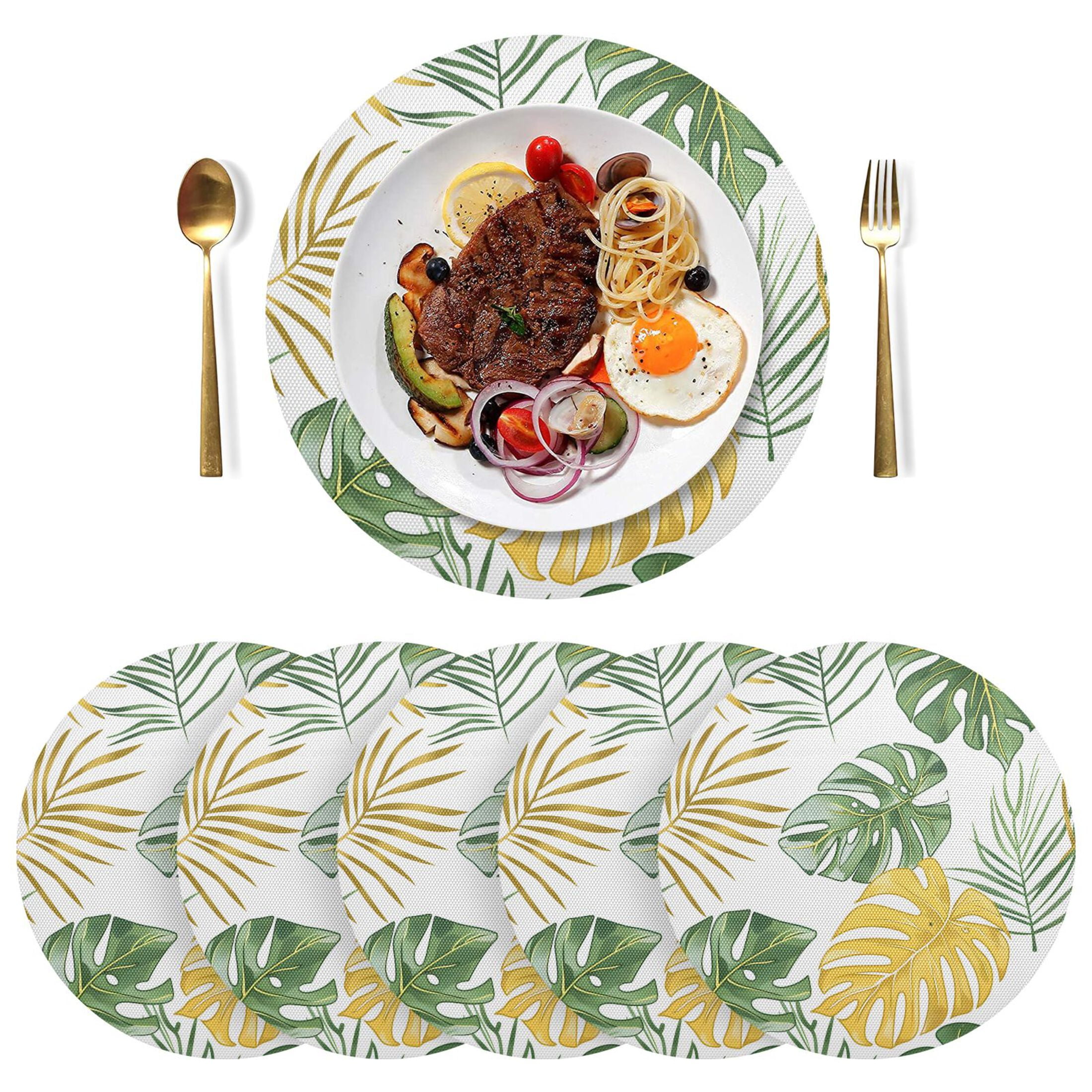 Ryvnso Tropical Leaves Green Round Plate Mats Dining Table Placemat Set ...