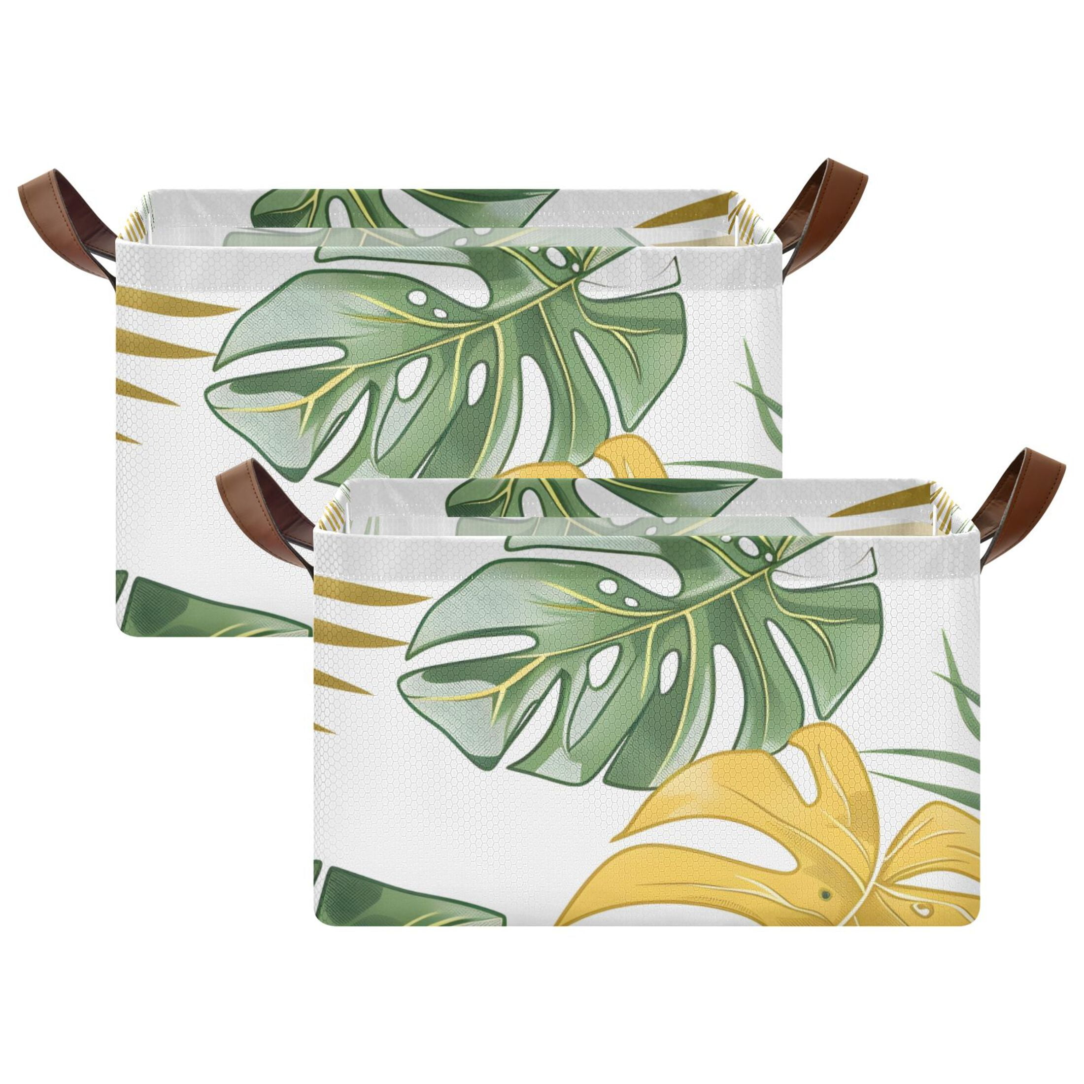 Ryvnso Tropical Leaves Green Storage Bins Large Basket Foldable Cube ...